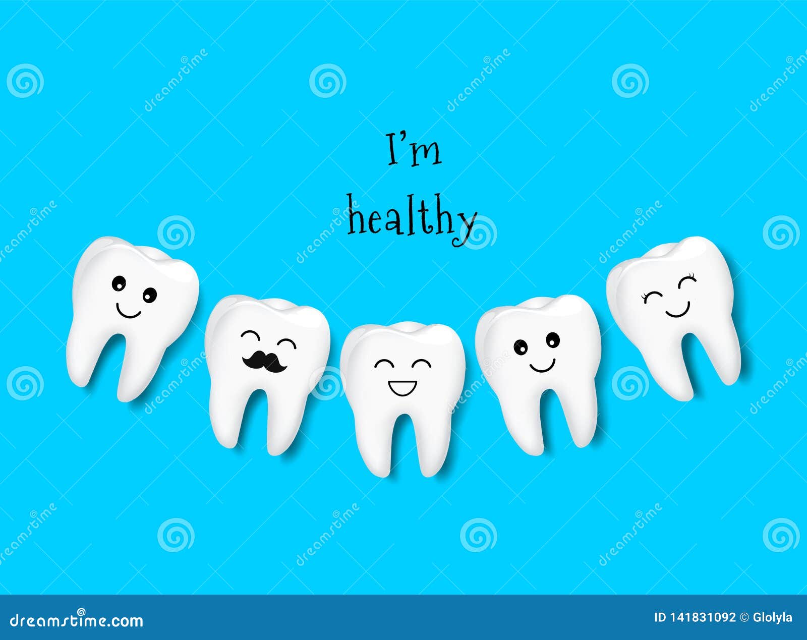 Cute Cartoon Teeth Character Smiling Stock Vector Illustration Of
