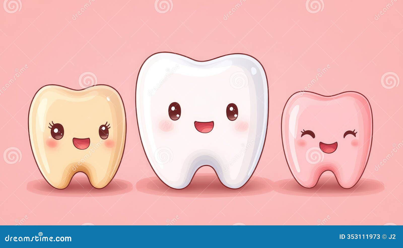 Cute Cartoon Teeth Characters Smiling On Pink Background Royalty-Free ...