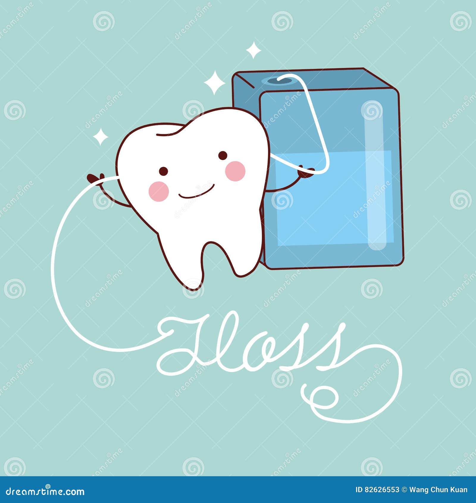 Cute Cartoon Teeth with Floss Stock Vector - Illustration of clinic ...