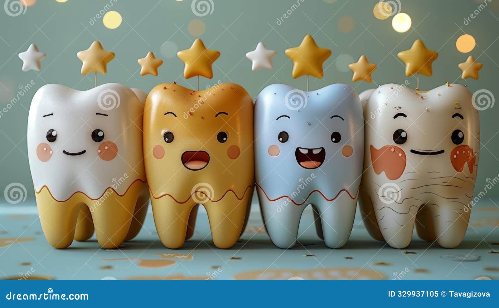 Cute Cartoon Teeth with Stars - Generative Ai Stock Illustration ...