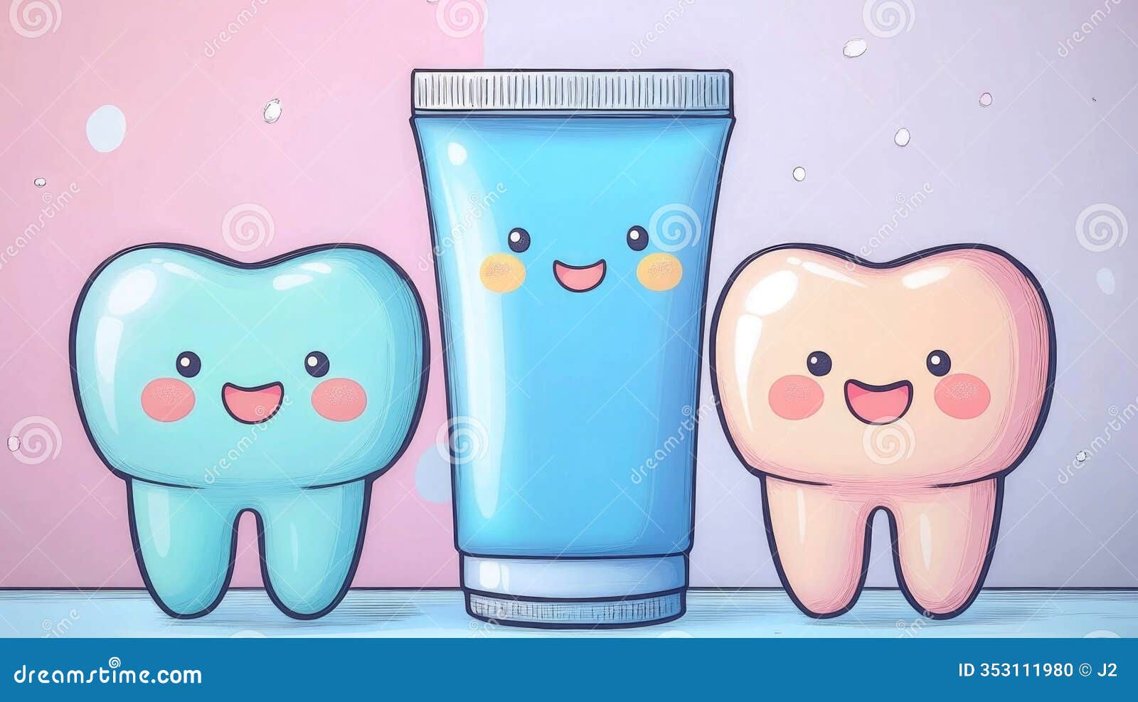 Cute Cartoon Teeth And Toothpaste Illustration With Happy Faces ...