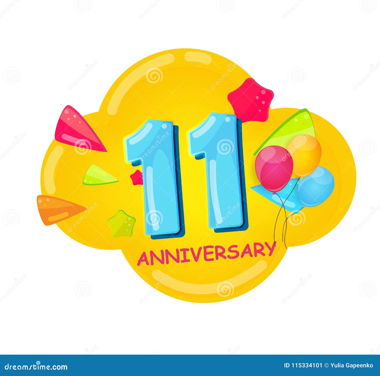 Cute Cartoon Template 11 Years Anniversary Vector Illustration Stock ...