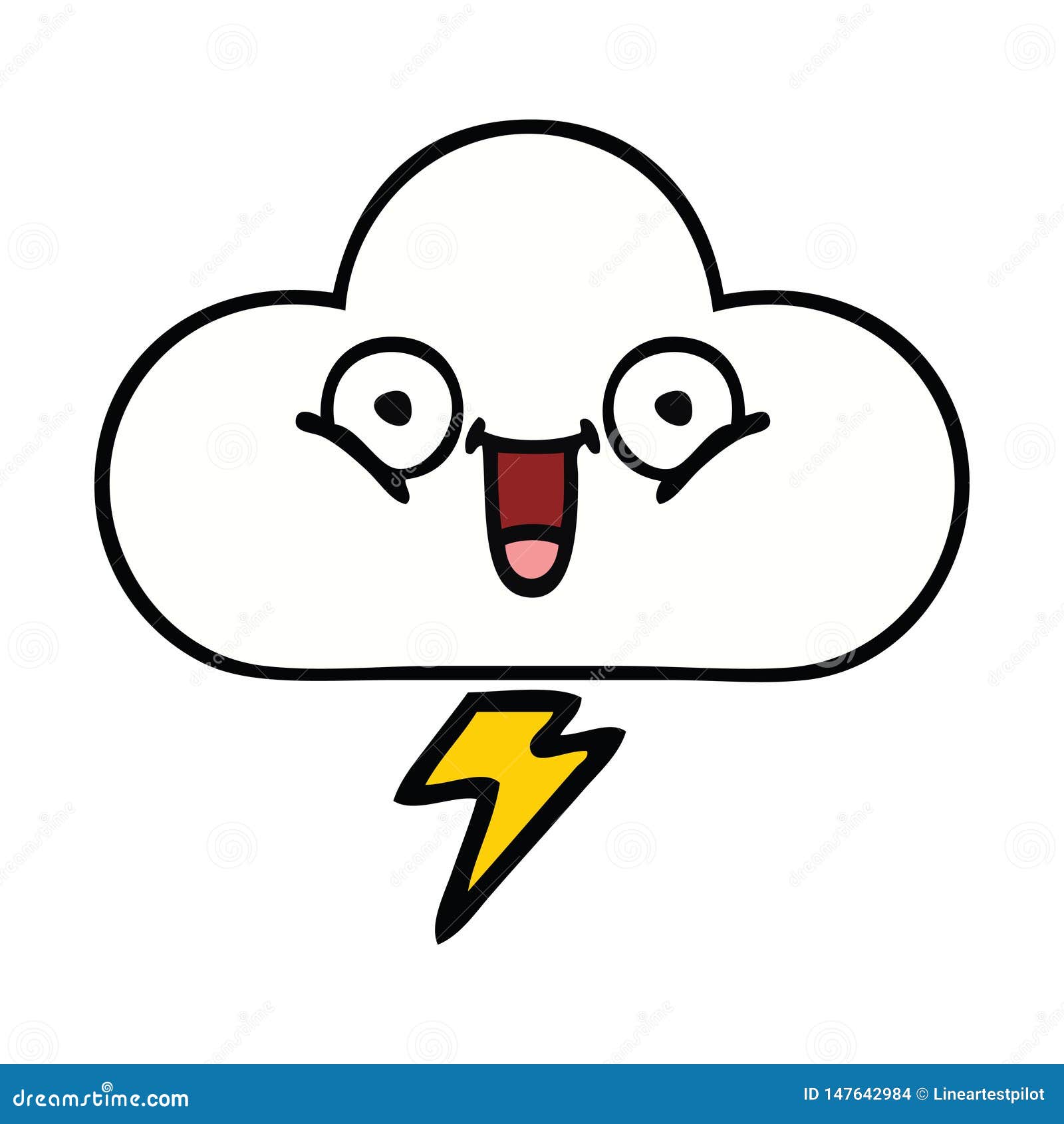 Cute cartoon thunder cloud stock vector. Illustration of hand - 147642984