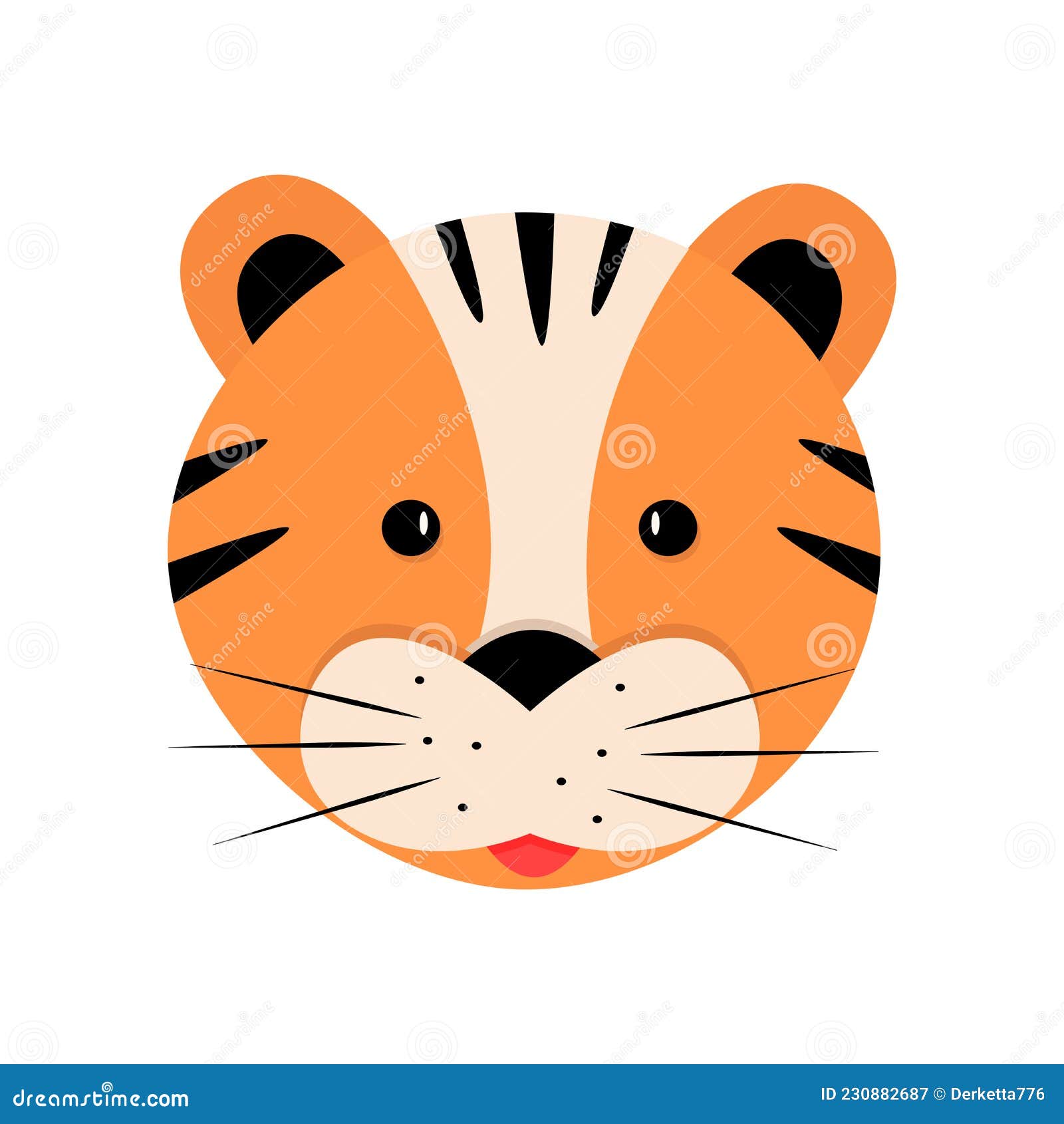 Cute Cartoon Tiger Face, Vector Illustration Isolated on White Stock ...