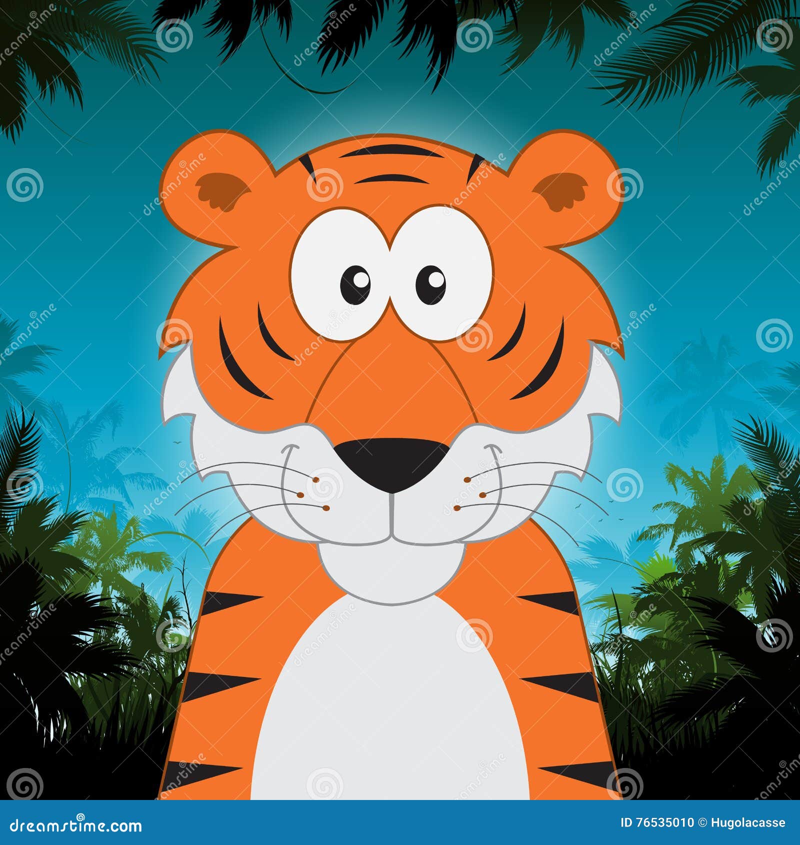 Cute Cartoon Tiger in Front of Jungle Background Stock Vector ...