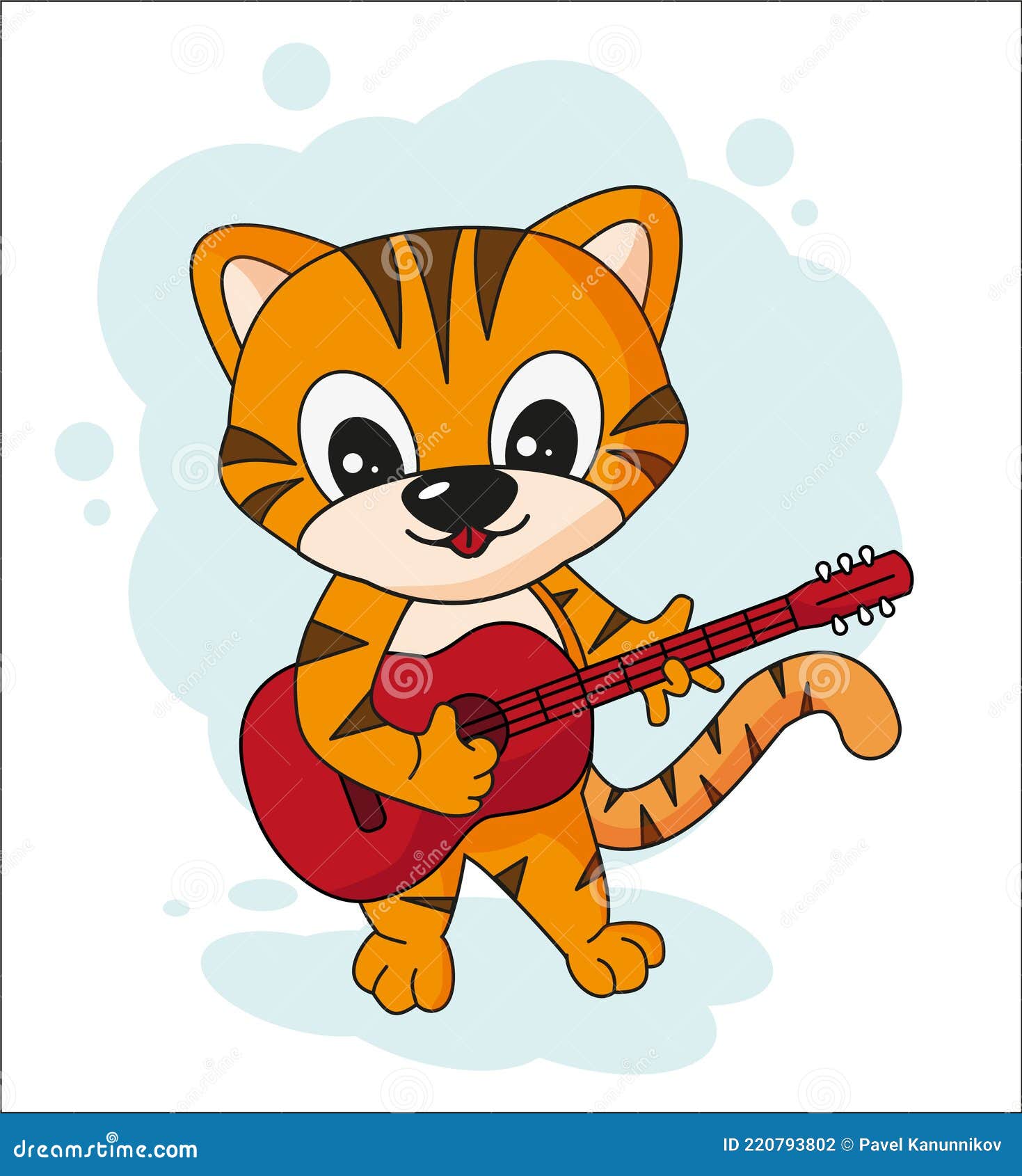 Cute Cartoon Tiger Playing Guitar Vector Illustration Stock Vector ...