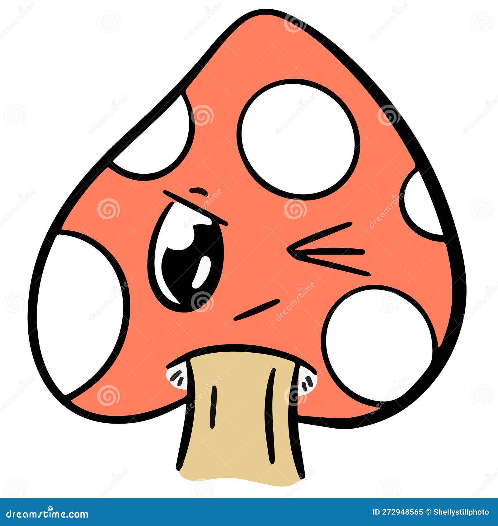 Cute Cartoon Toadstool Mushroom Cartoon Character Emoji Style Vector ...
