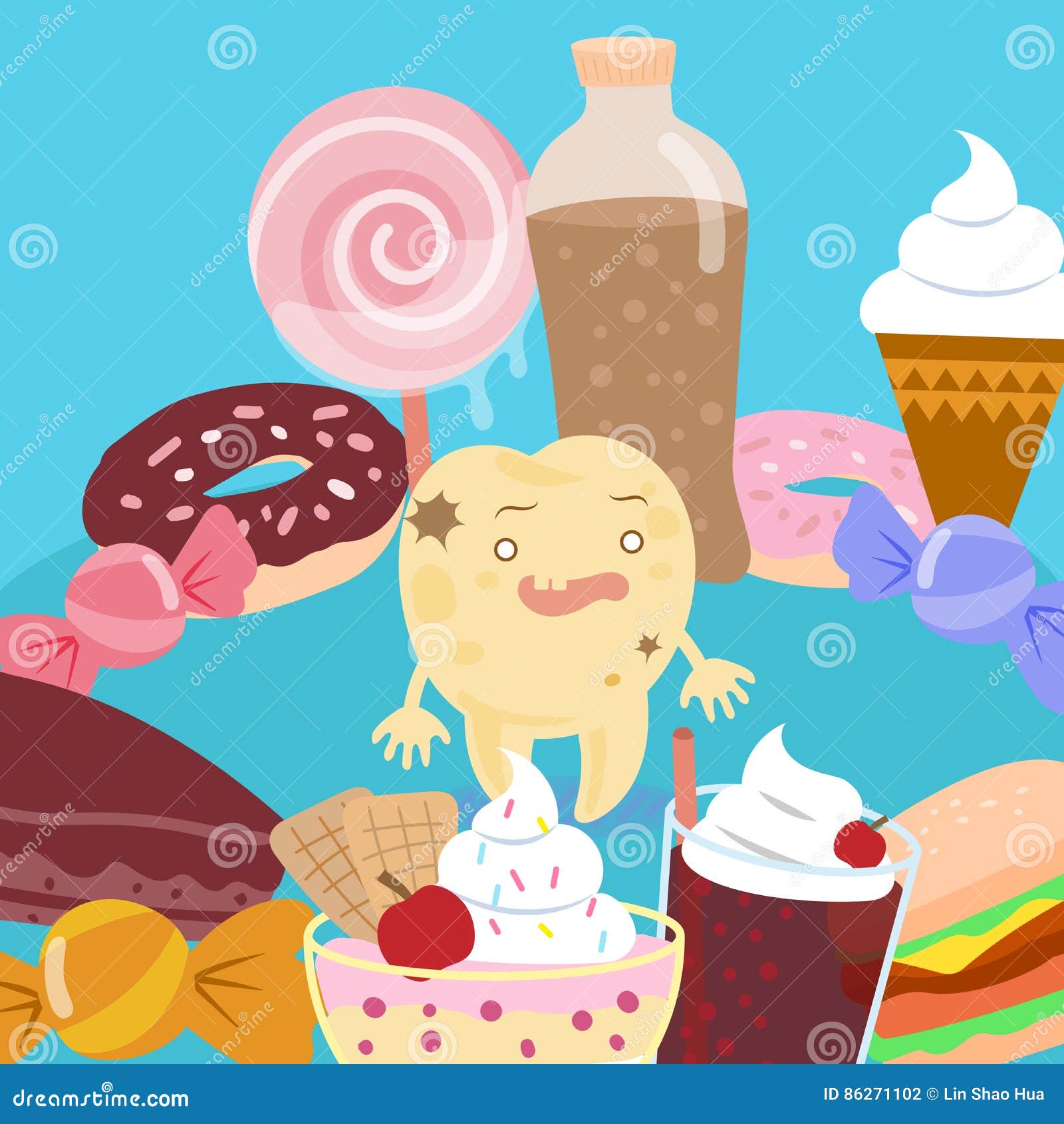 Cute cartoon tooth decay stock vector. Illustration of dentist - 86271102