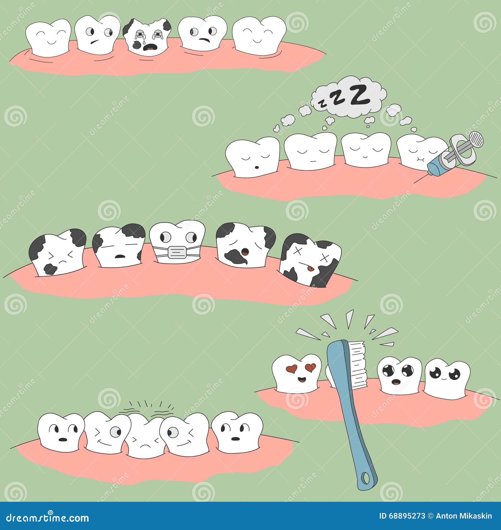 Cute Cartoon Tooth Expression Set Stock Vector - Illustration of design ...