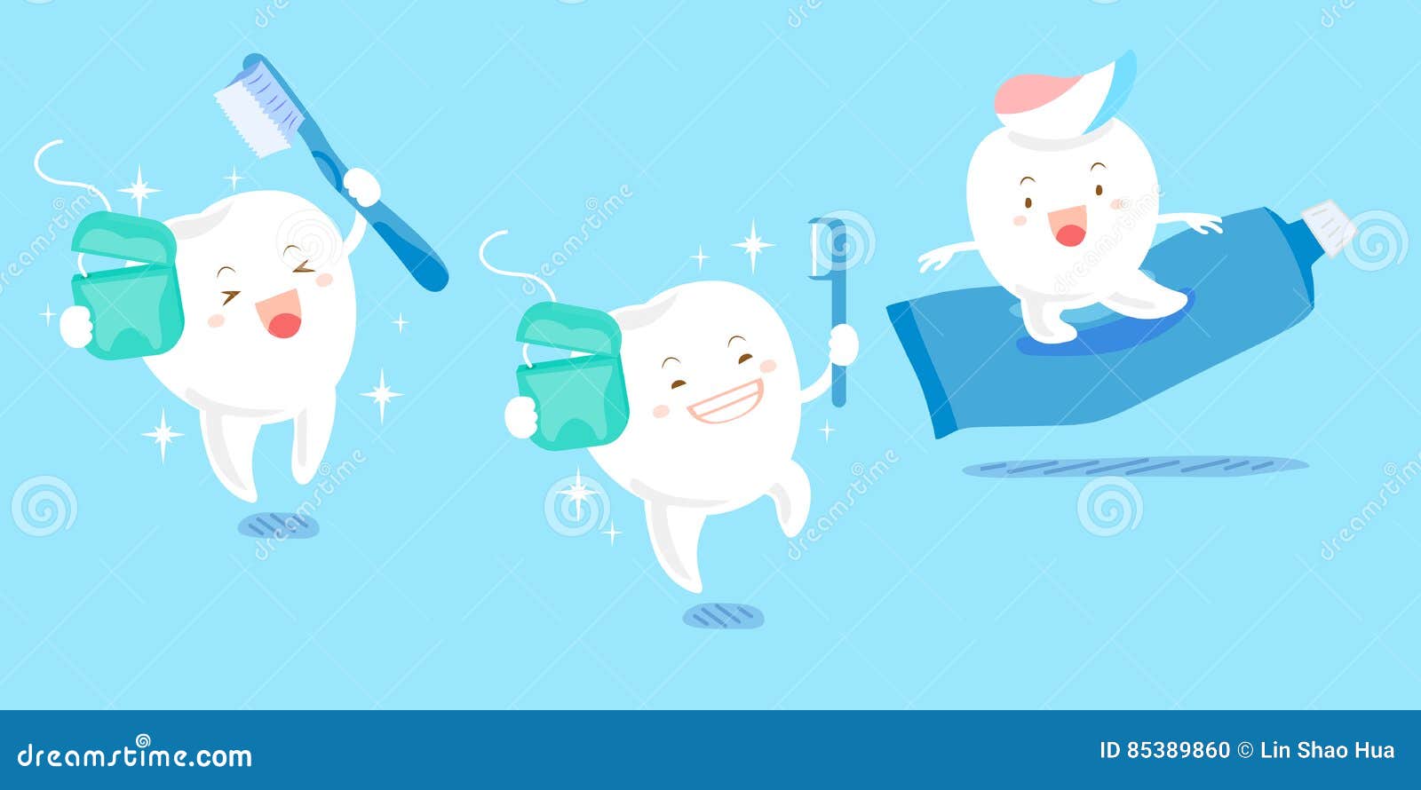 Cute Cartoon Tooth Play Happily Stock Vector - Illustration of floss ...