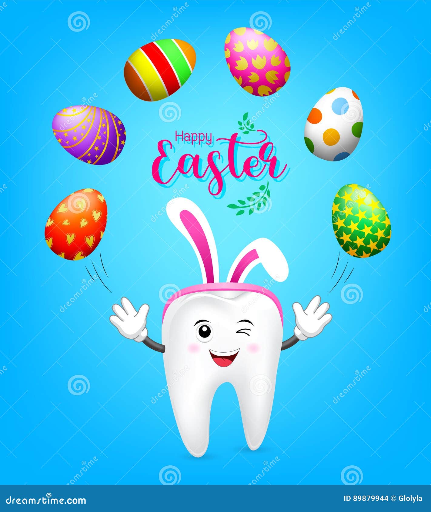 Cute Cartoon Tooth with Rabbit Ear Stock Vector - Illustration of ...