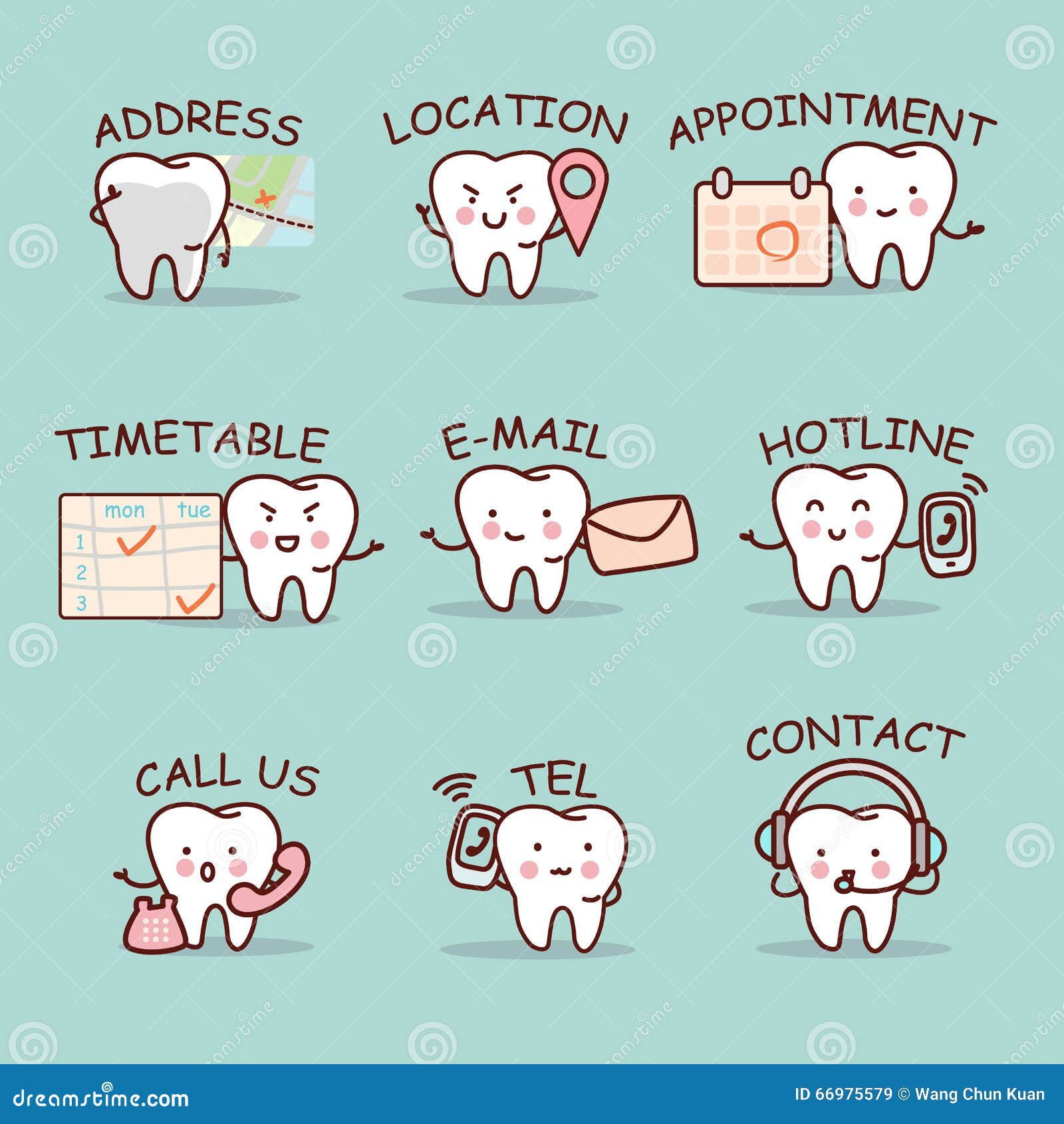 Cute cartoon tooth set stock vector. Illustration of dentist - 66975579