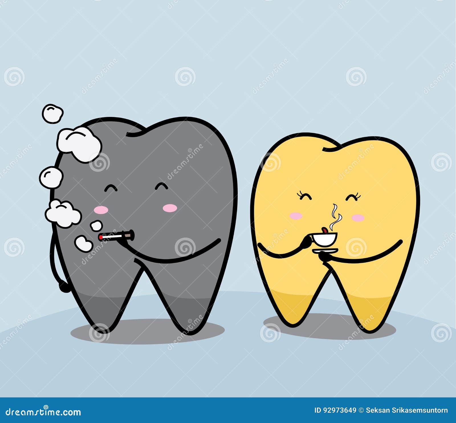 Cute Cartoon Tooth Smoke and Coffee Stock Vector - Illustration of ...