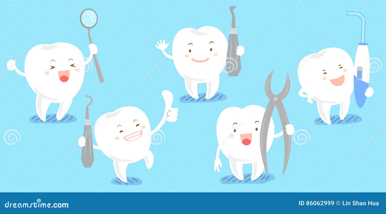 Cute Cartoon Tooth with Tool Stock Vector - Illustration of caricature ...