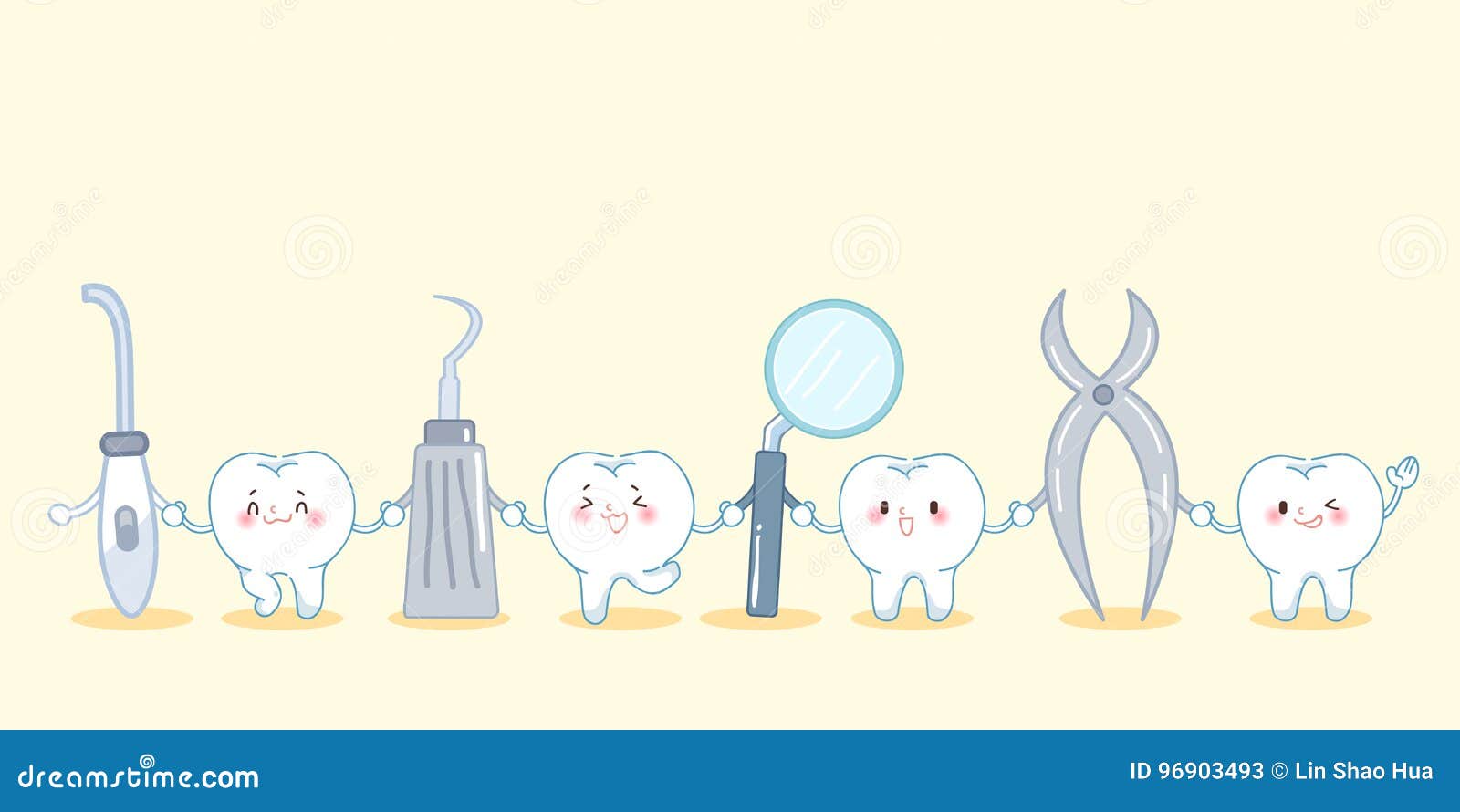 Cute Cartoon Tooth with Tool Stock Vector - Illustration of medicine ...
