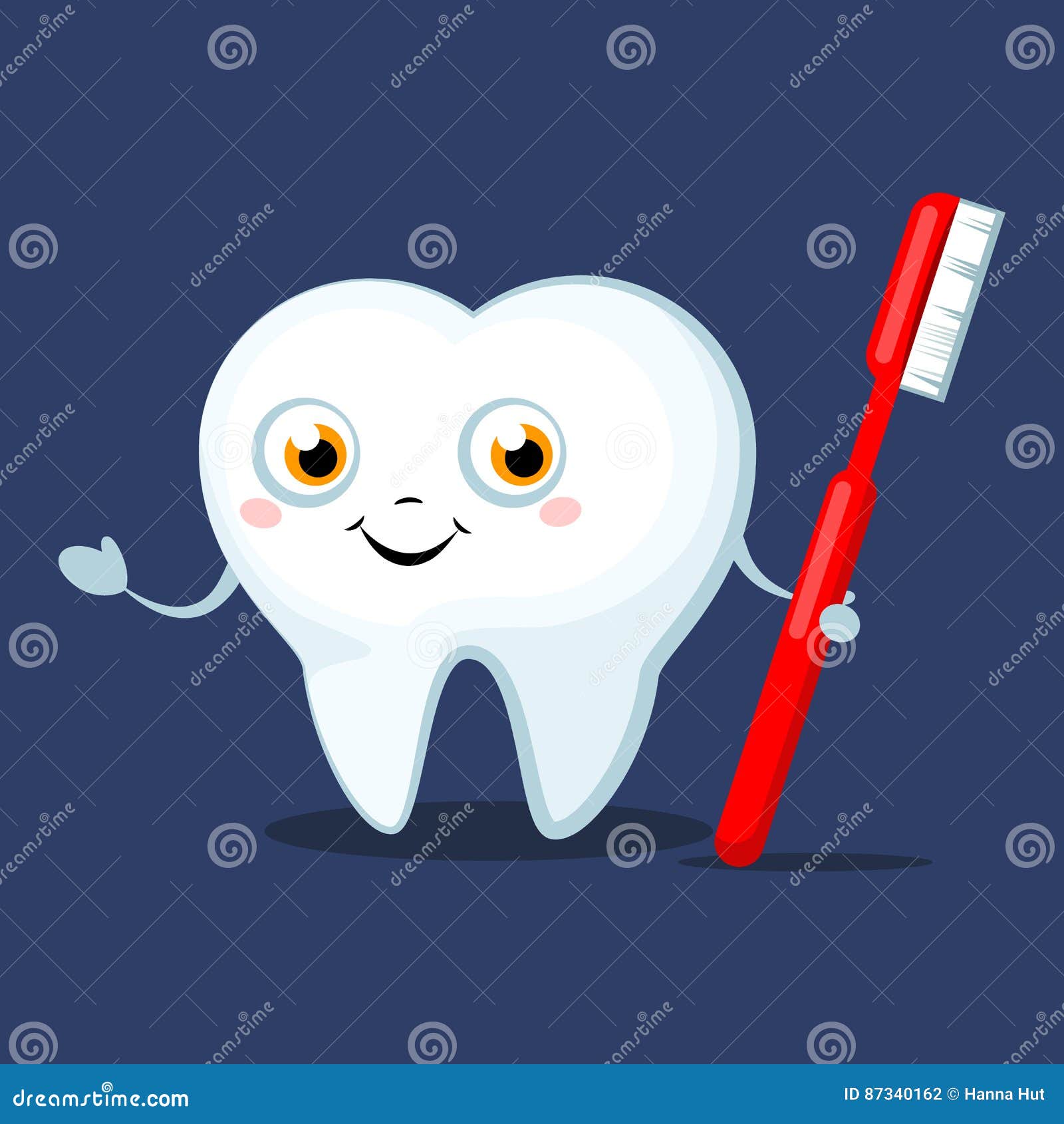 Cute Cartoon Tooth with a Toothbrush, Smiling. Stock Vector ...