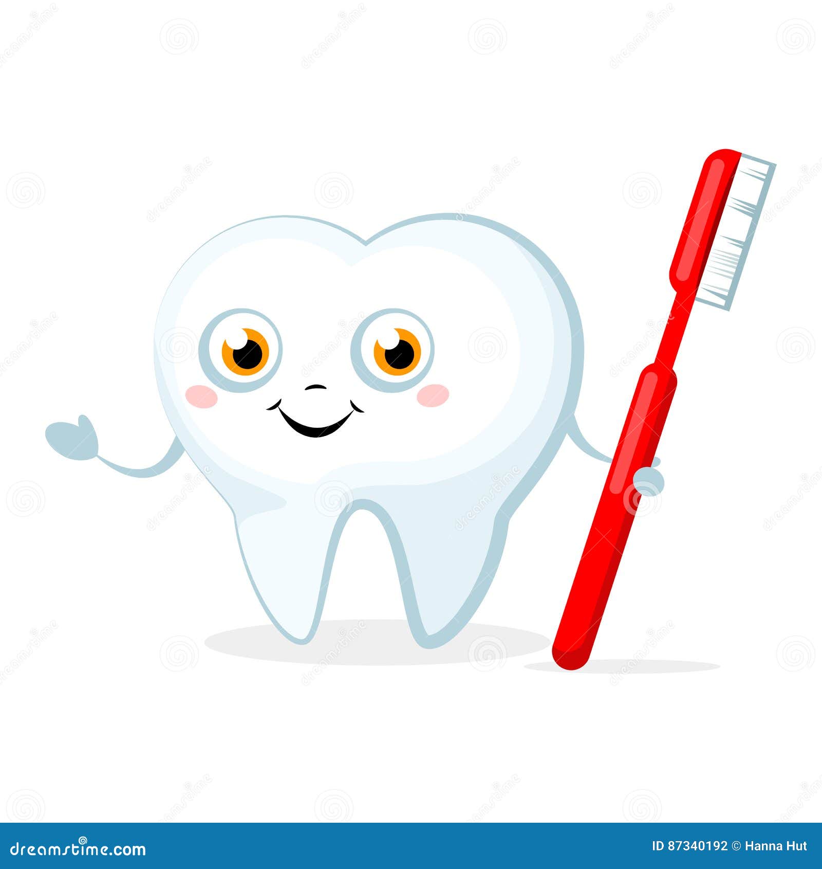 Cute Cartoon Tooth with a Toothbrush, Smiling. Stock Vector ...