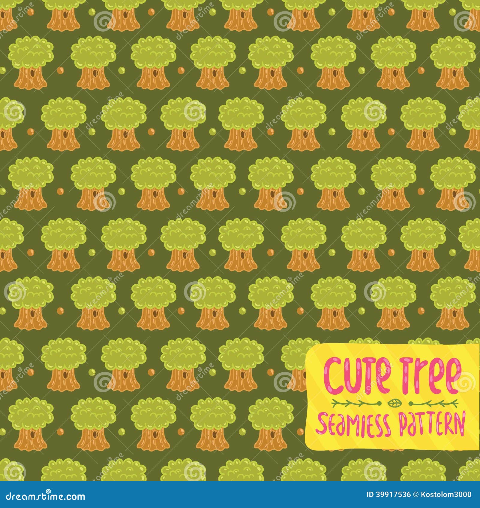 Cute Cartoon Tree Oak Seamless Pattern. Stock Vector - Illustration of ...