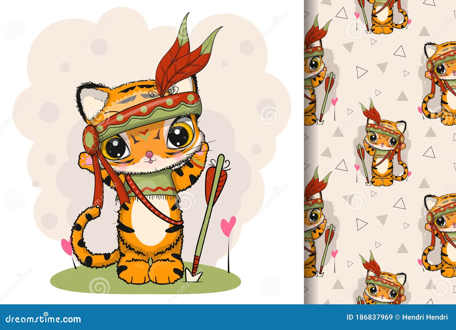 Cute Cartoon Tribal Tiger with Feathers Stock Vector - Illustration of ...