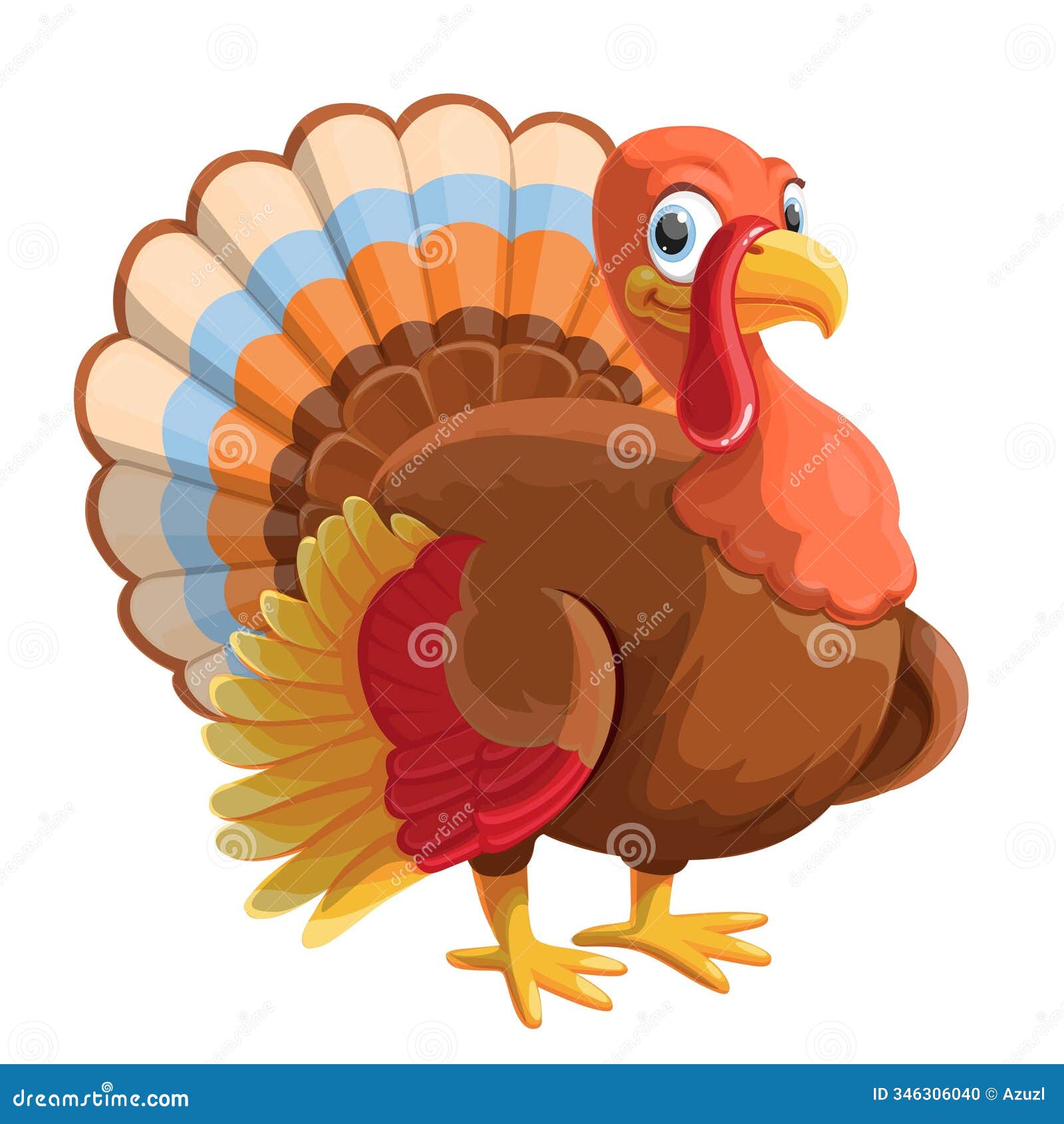Cute Cartoon Turkey on a White Background Stock Illustration ...
