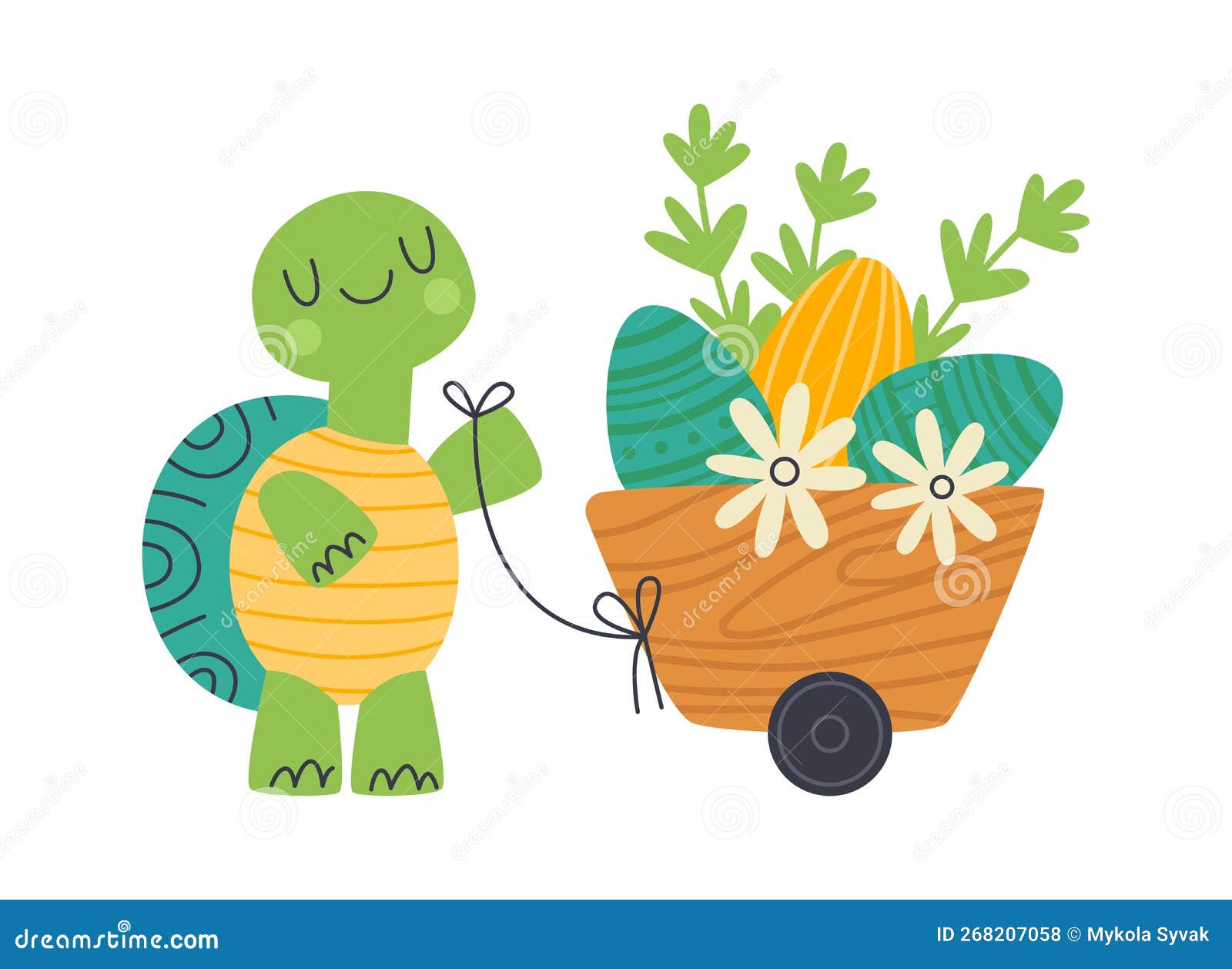 Cute Cartoon Turtle Carry Decorative Easter Eggs Flat Icon Stock Vector ...