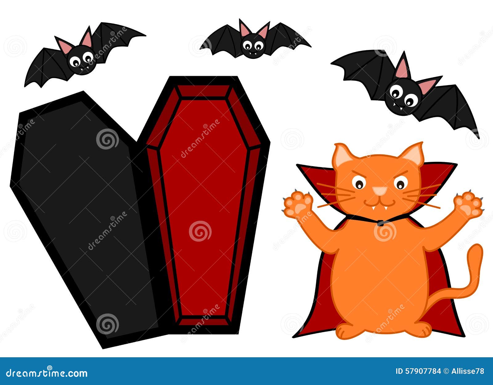 Cute Cartoon Vampire Orange Cat Halloween Background Illustration Stock ...