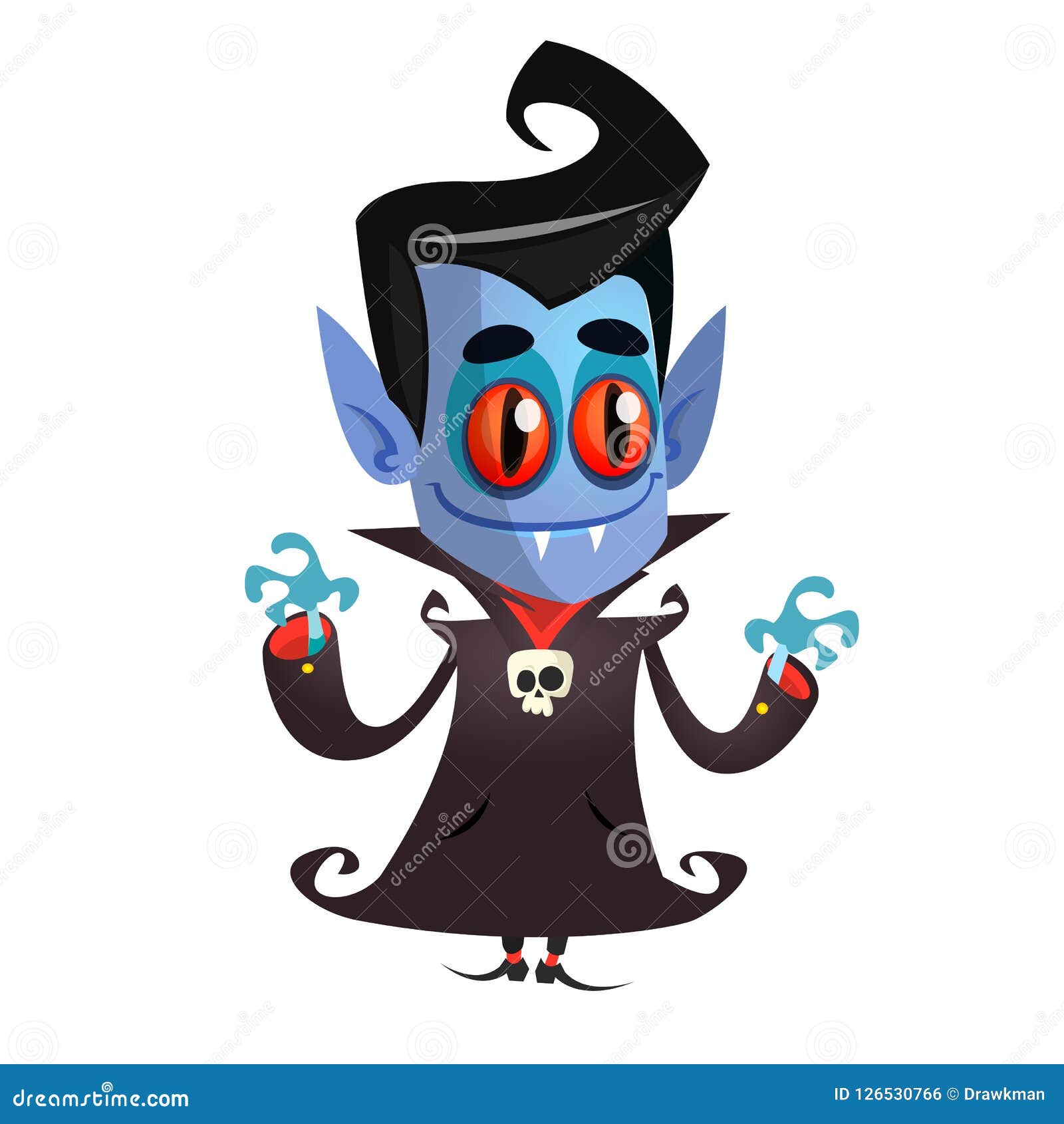 Cute Cartoon Vampire with Red Eyes. Vector Illustration of Dracula ...