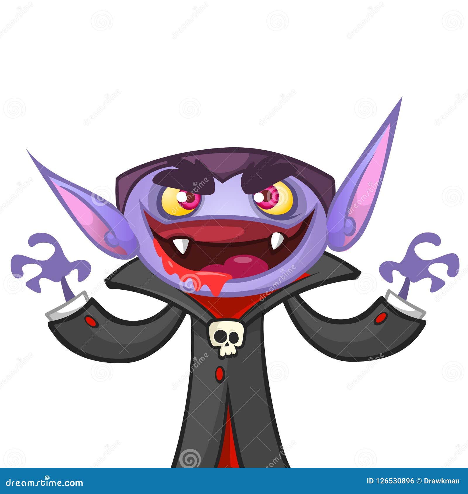 Cute Cartoon Vampire With Red Eyes. Vector Illustration Of Dracula ...