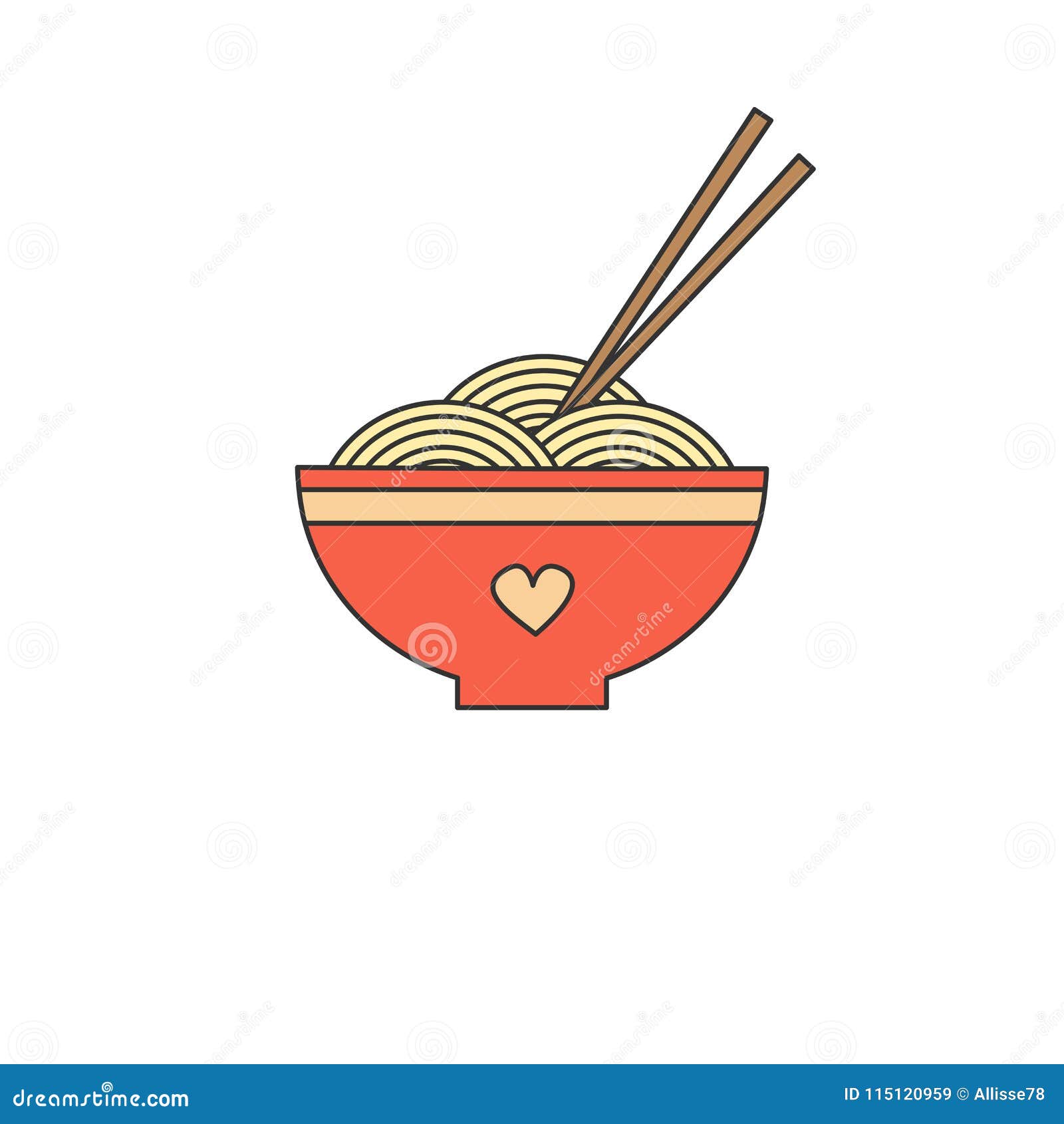 Cute Cartoon Vector Bowl With Noodle Isolated On White Background ...