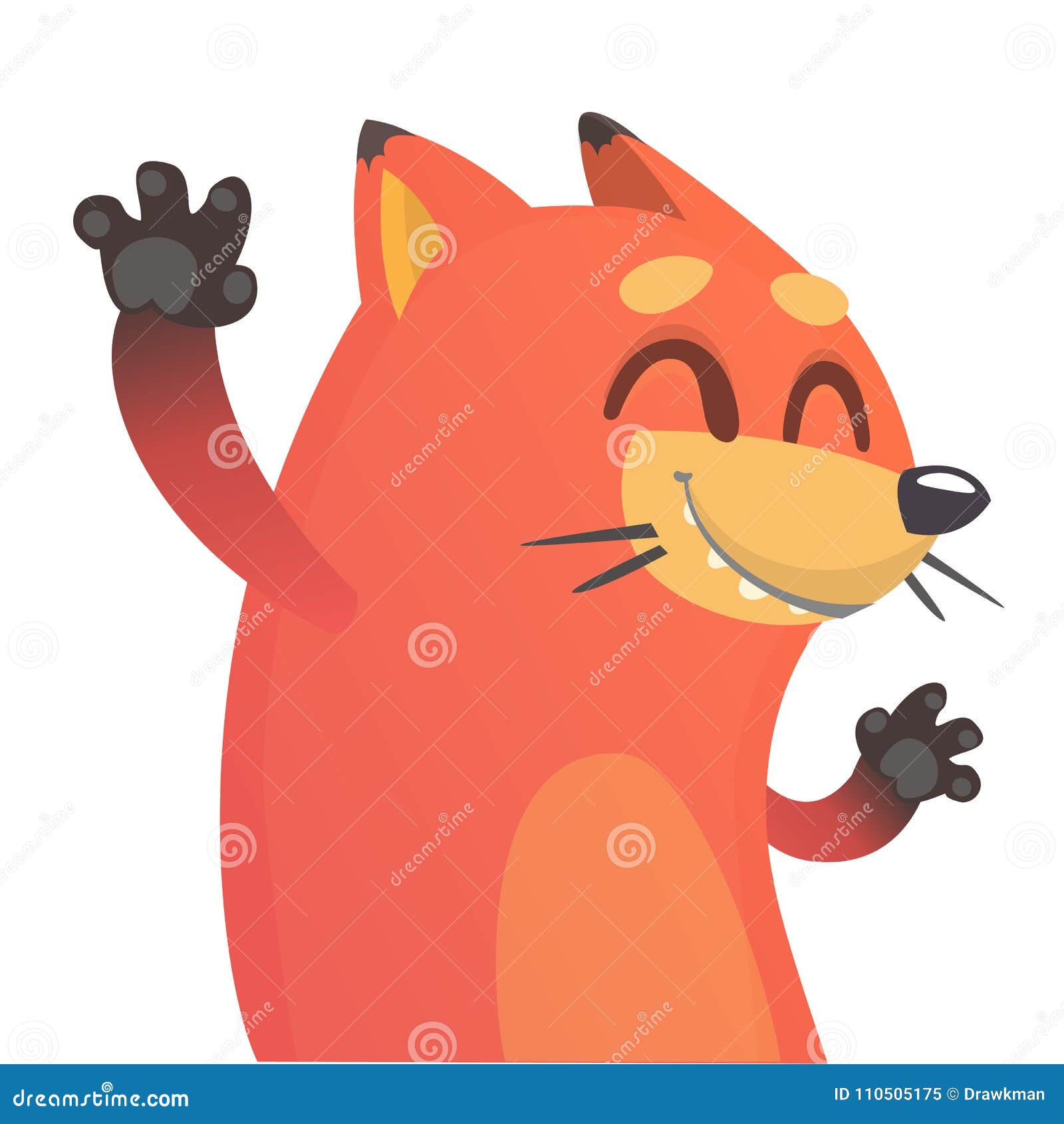 Cute Cartoon Vector Fox. Vector Illustration of an Orange Fox Waving ...