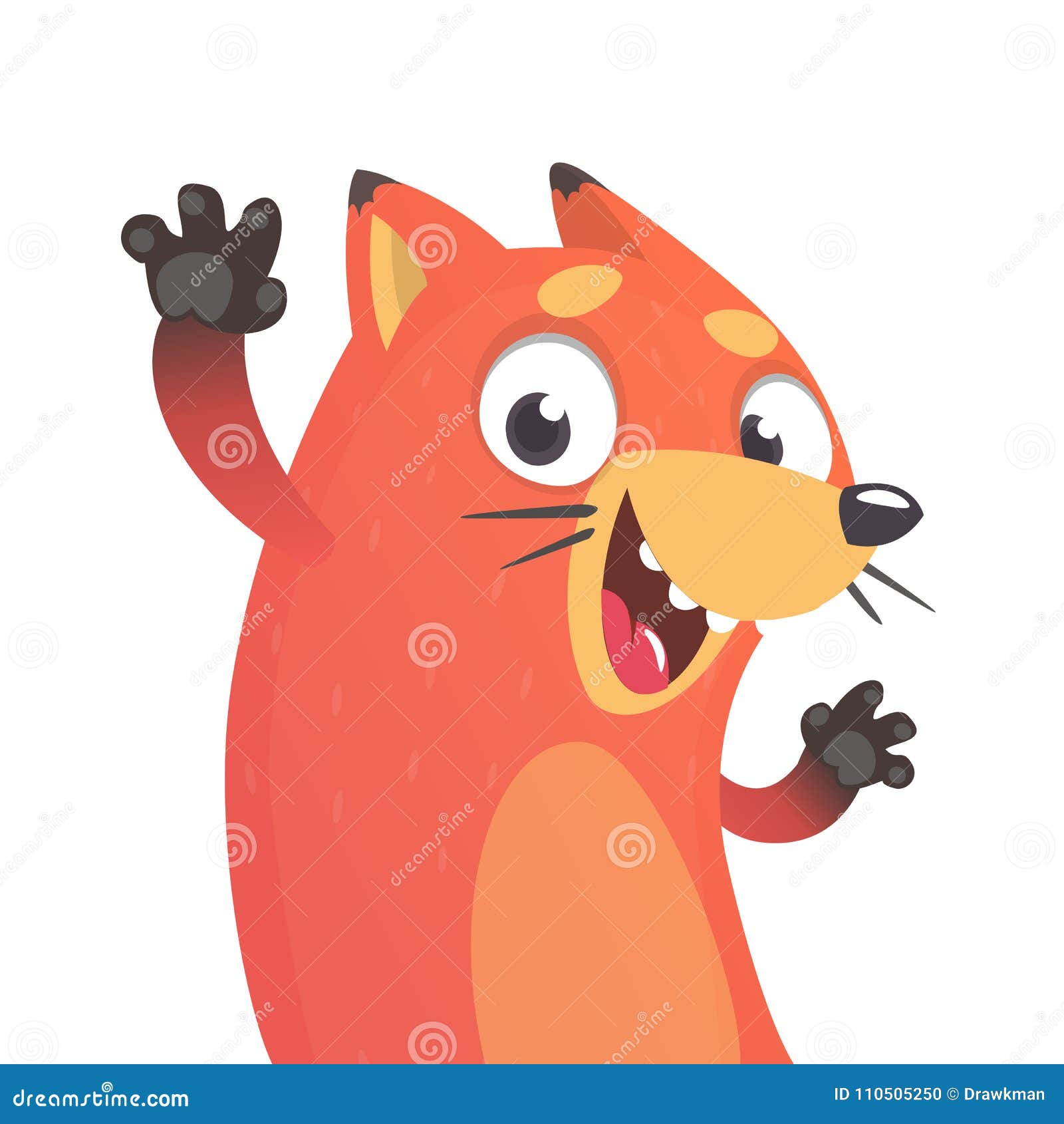 Cute Cartoon Vector Fox. Vector Illustration of an Orange Fox Waving ...