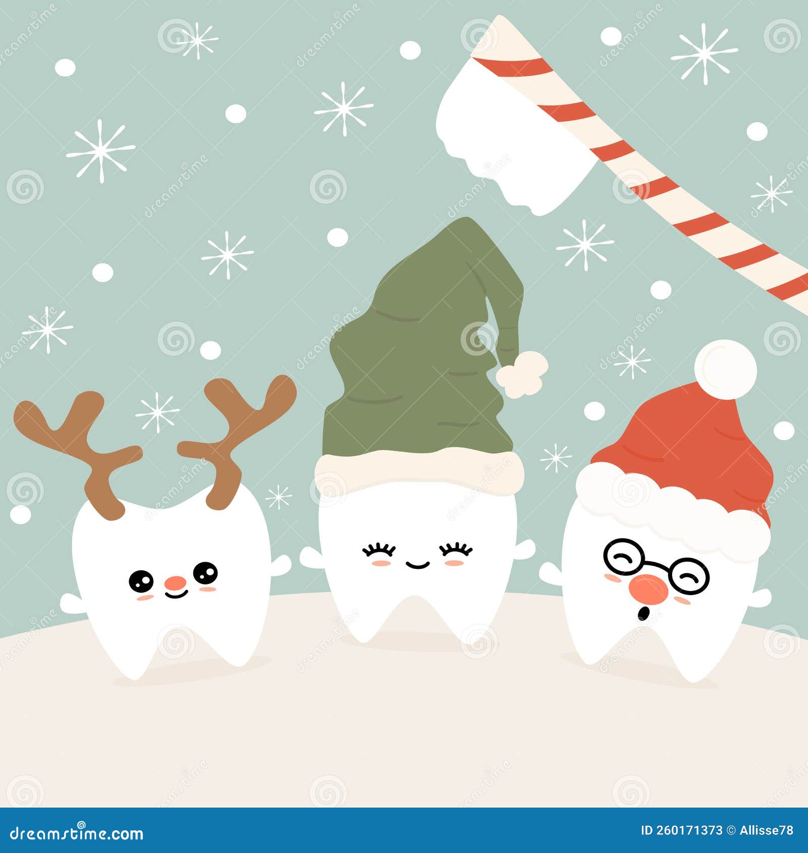 Cute Cartoon Vector Illustration with Christmas Funny Teeth with ...