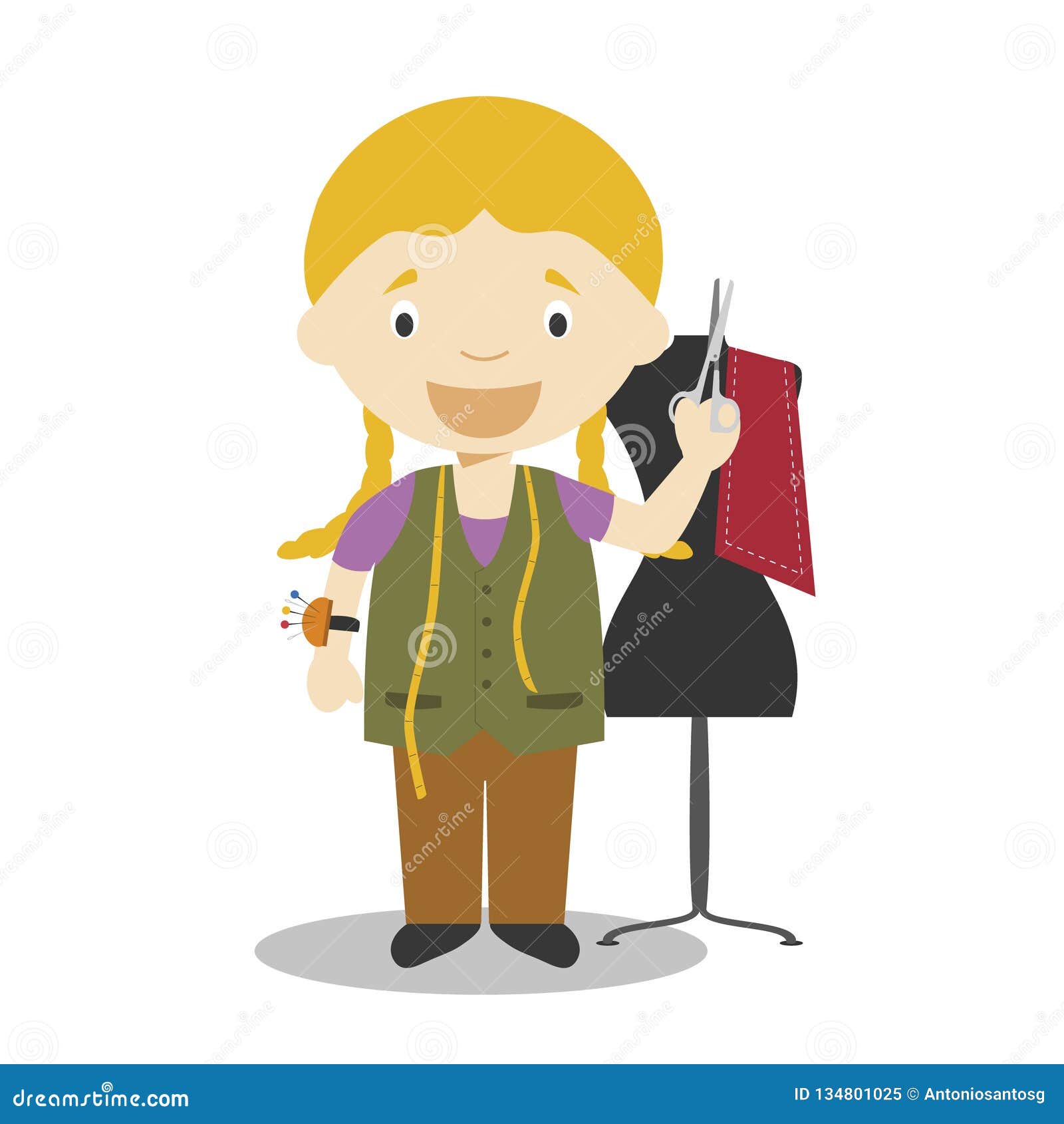 Cute Cartoon Vector Illustration Of A Tailor Women Professions Series Stock Vector