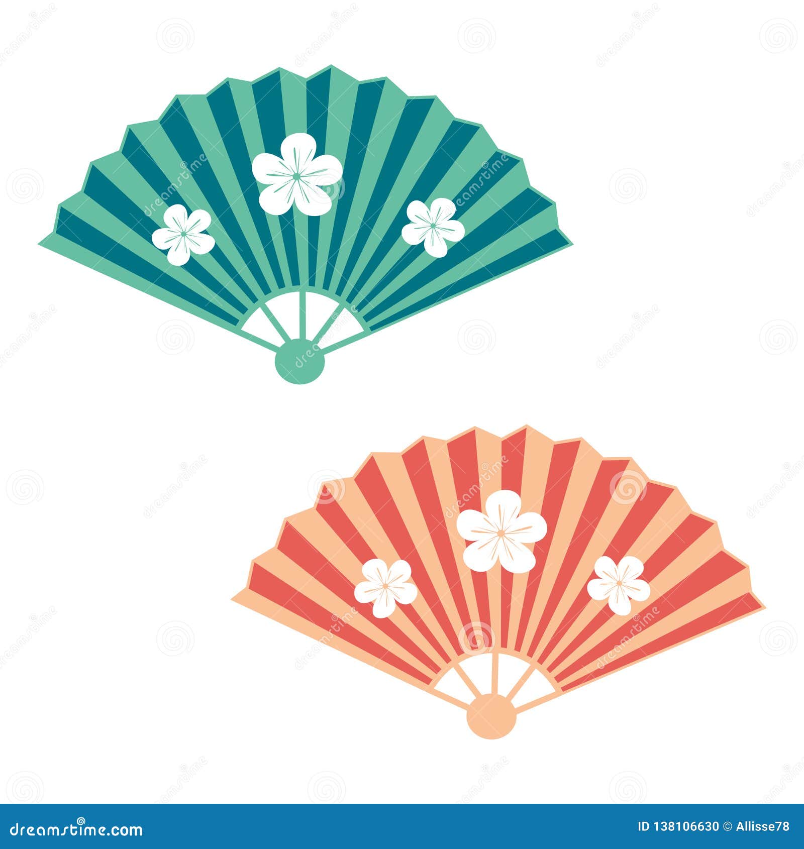 Cute Cartoon Vector Set of Decorative Oriental Folding Fans Stock ...
