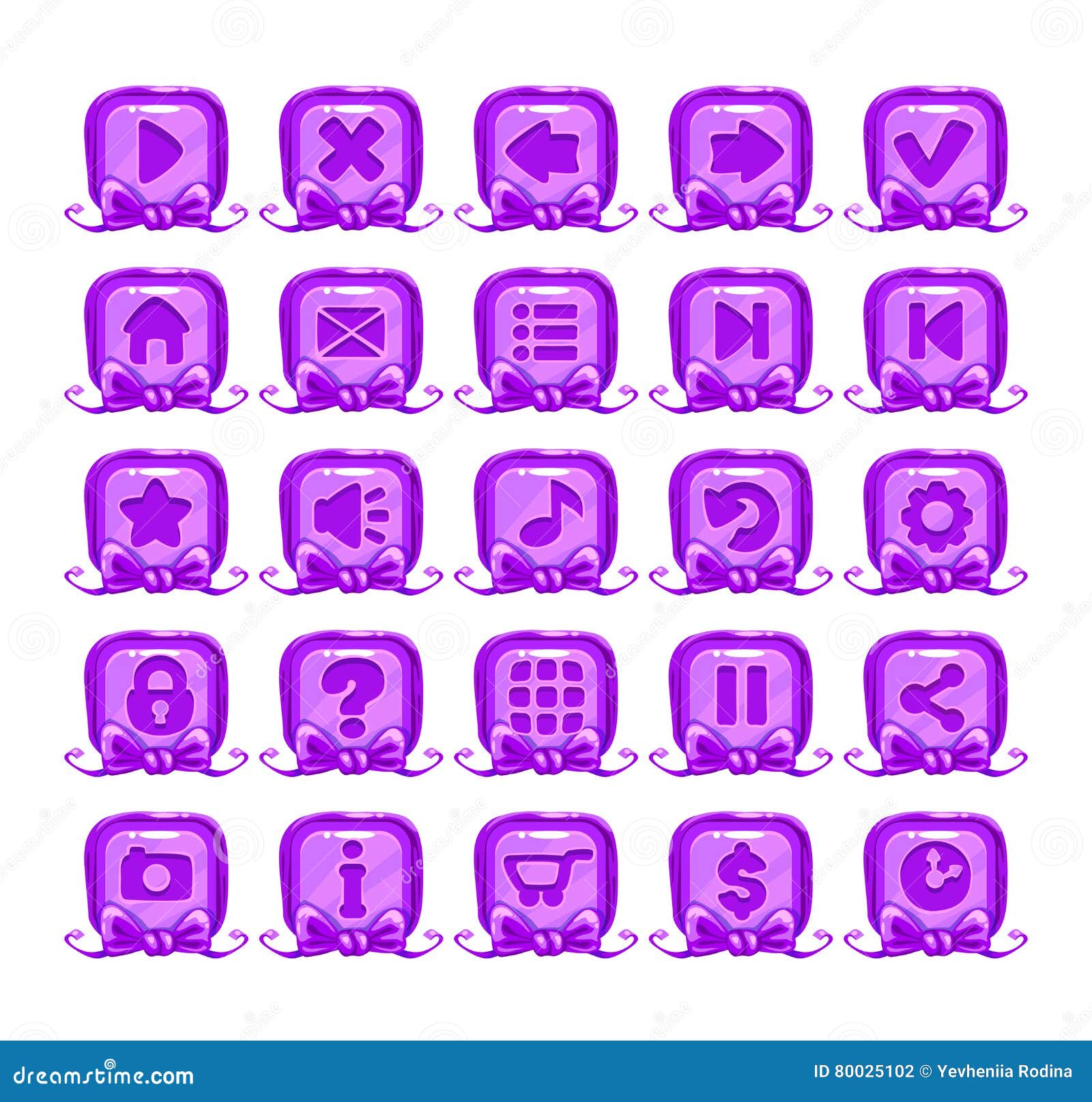 Cute Cartoon Violet Buttons Set. Stock Vector - Illustration of share ...