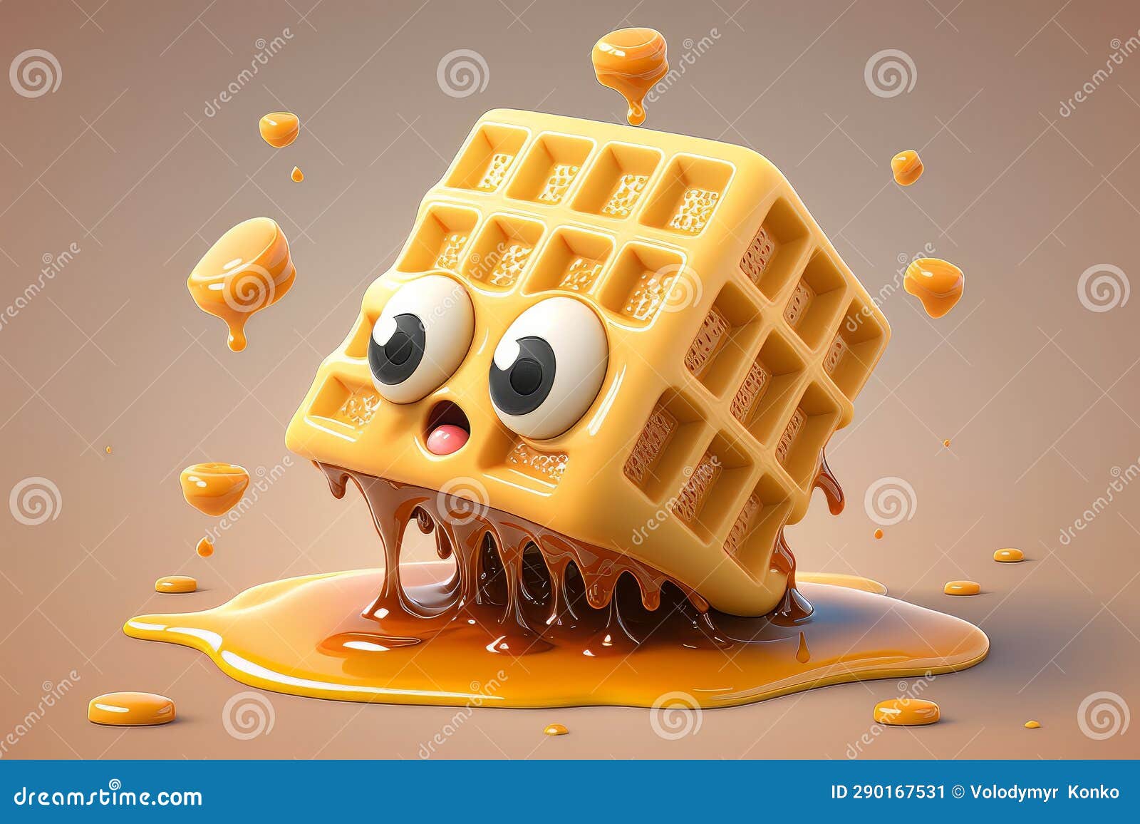 Cute Cartoon Waffle with Syrup. Generative Ai Stock Illustration ...