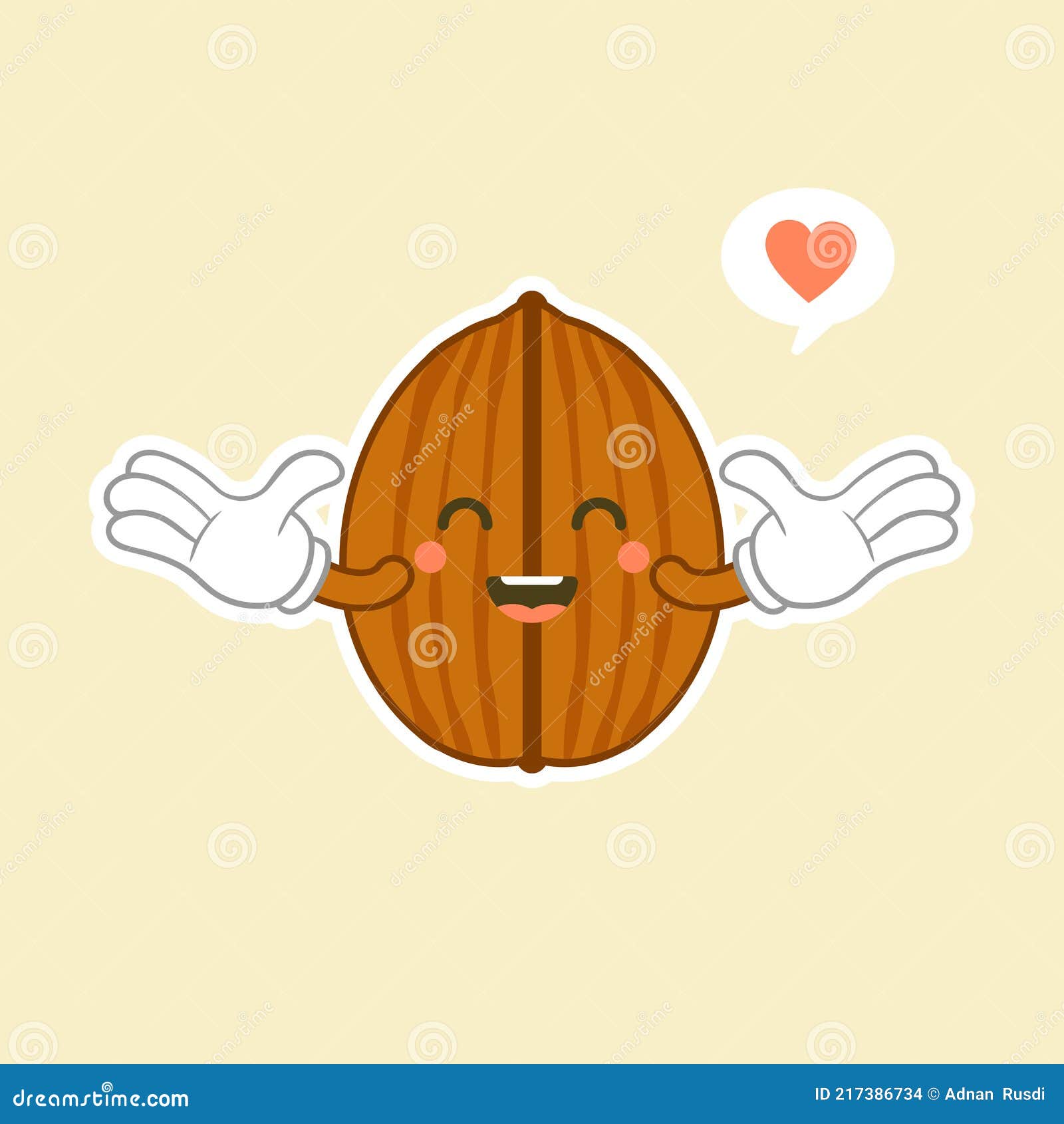 Cute Cartoon Walnut Vector Illustration Isolated on Color Background ...