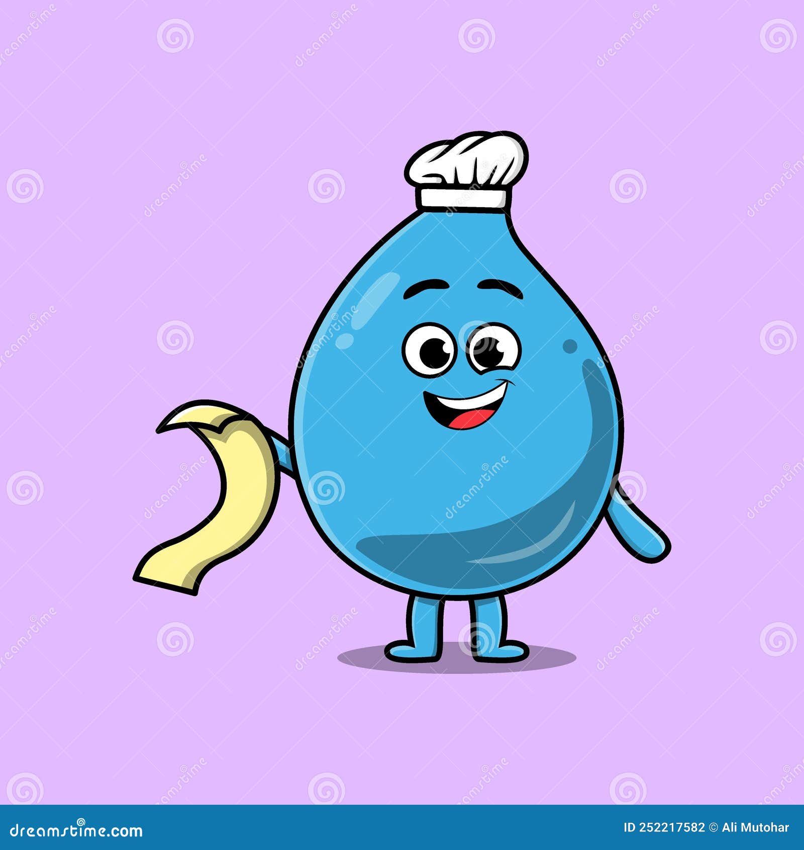 Cute Cartoon Water Drop Chef with Menu in Hand Stock Vector ...