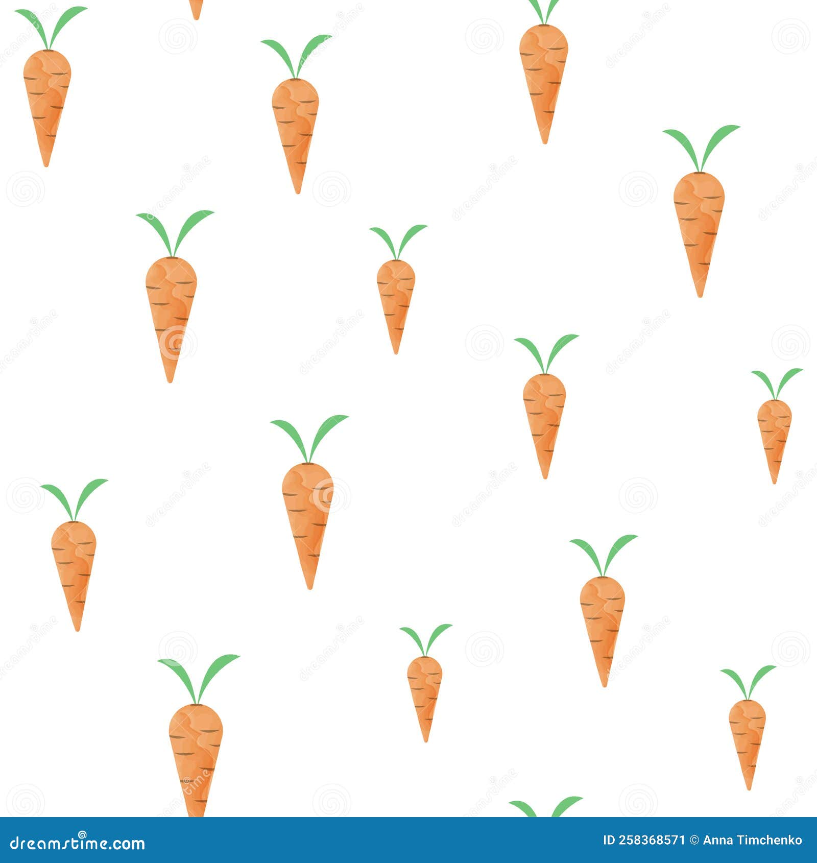 Cute Cartoon Watercolor Seamless Pattern with Carrots on a White ...