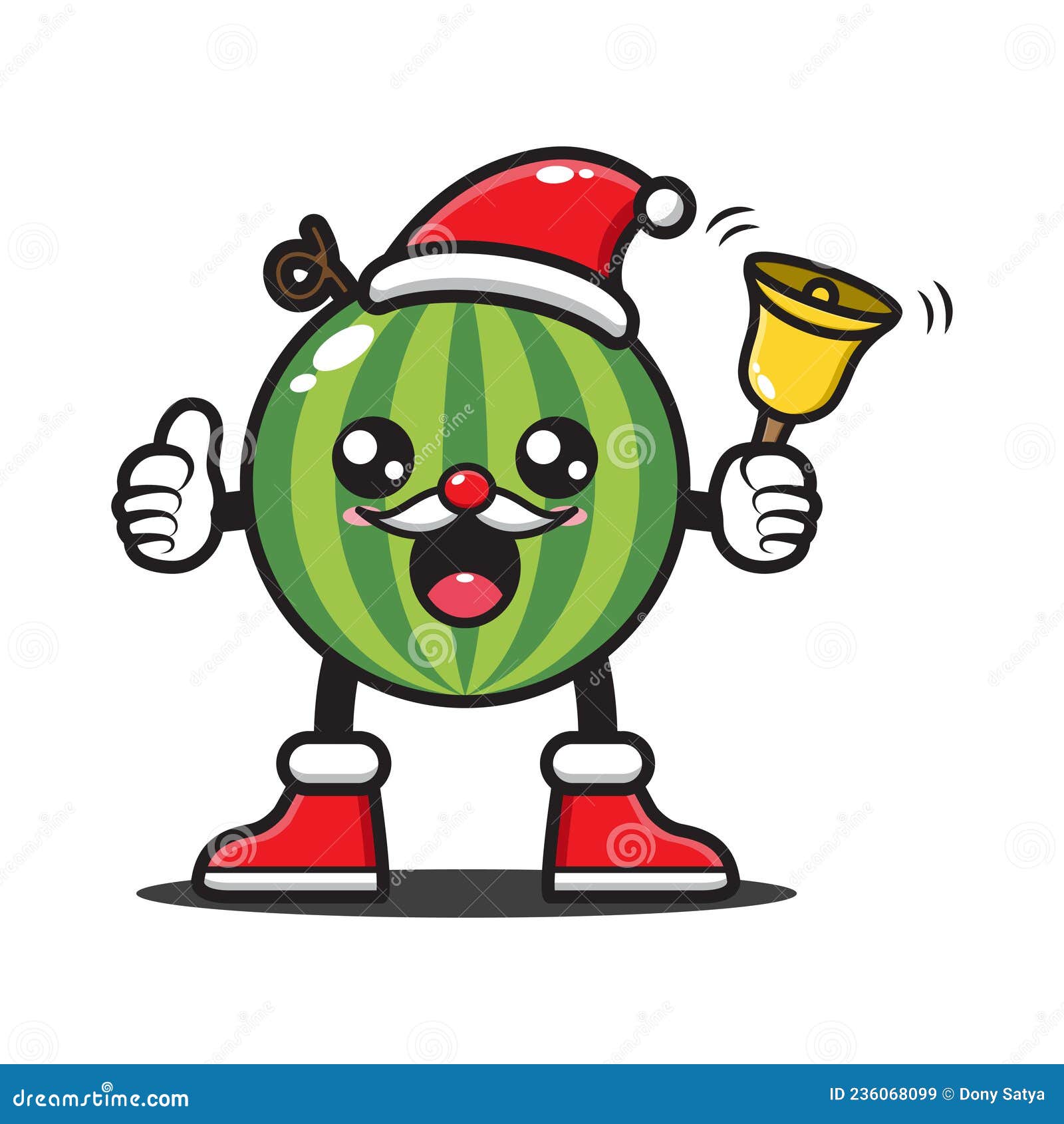 Cute Cartoon Watermelon Celebrating Christmas Stock Vector ...