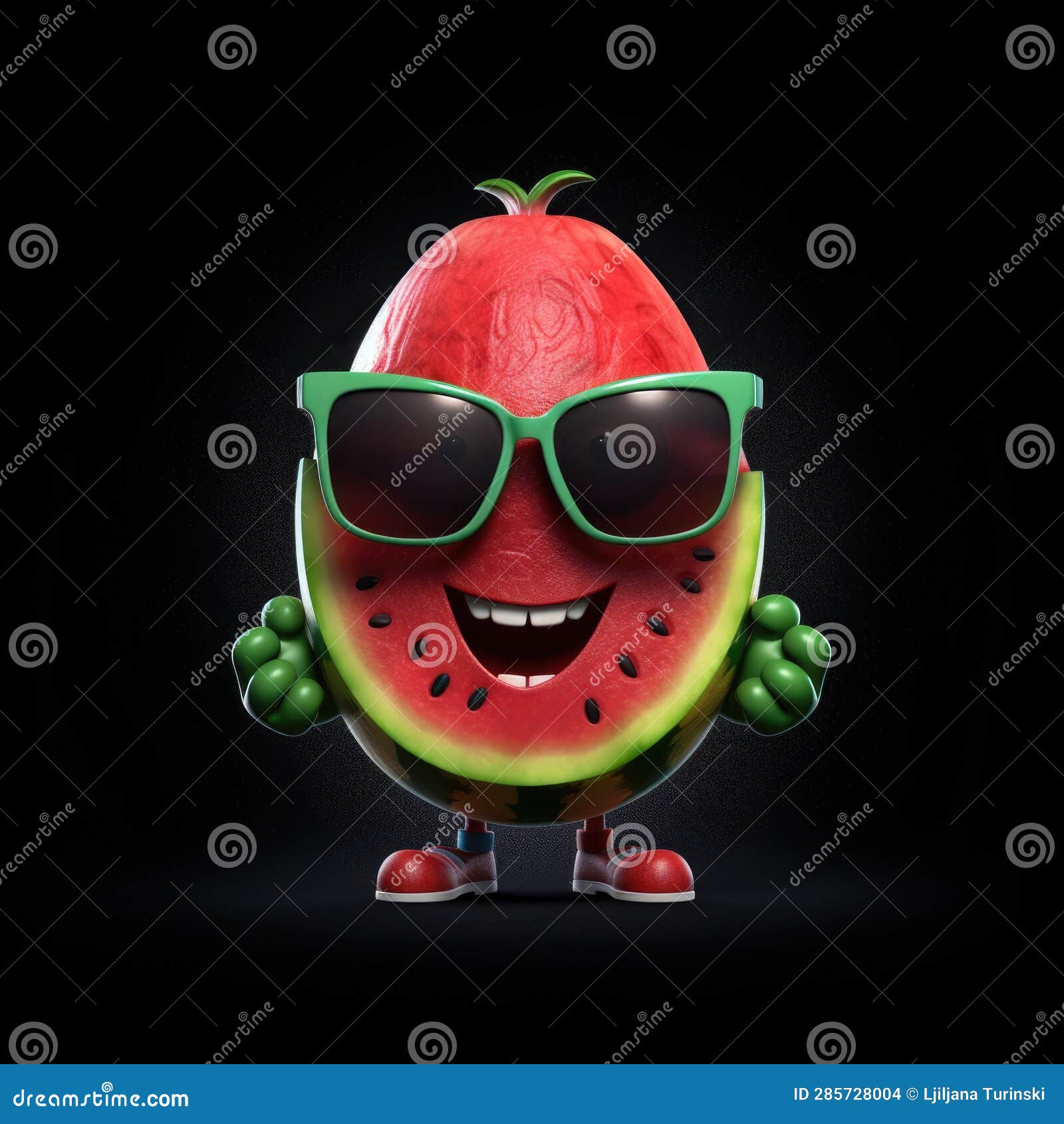 Cute Cartoon Watermelon Character, Animated with a Face Stock ...