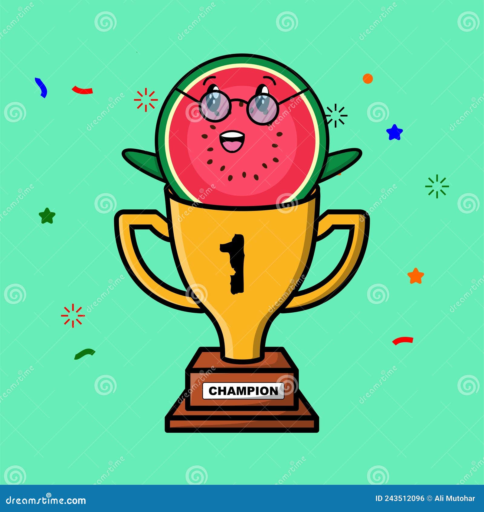Cute Cartoon Watermelon Character in Trophy Stock Vector - Illustration ...