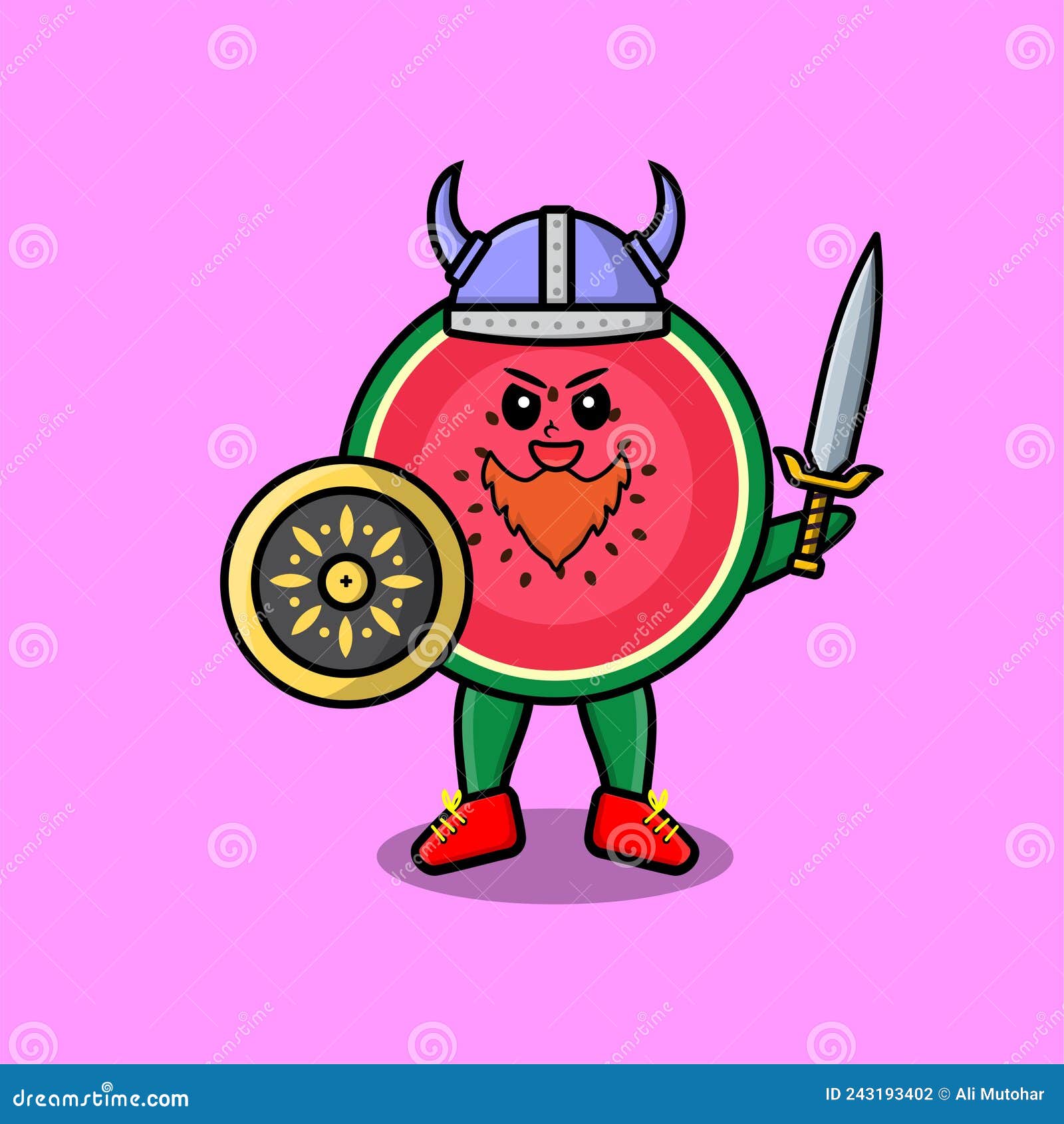 Cute Cartoon Watermelon Fruit Character in Flat Design Stock Vector ...