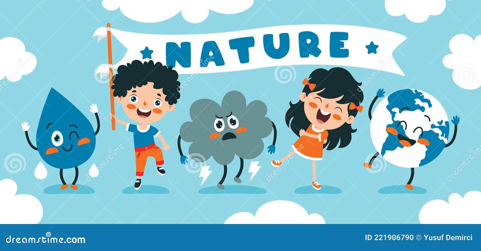 Cute Cartoon Weather Characters Posing Stock Vector - Illustration of ...