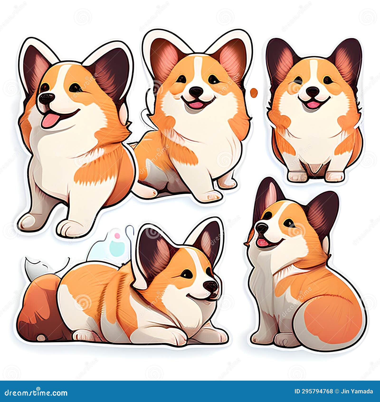 Cute Cartoon Welsh Corgi Dogs Set. Vector Illustration Stock ...