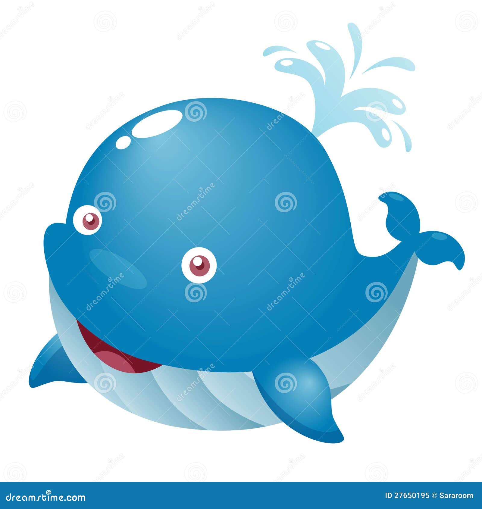 Cartoon Whale. Whale Swimming On Sea. Ocean Waves. Aquatic Creature ...