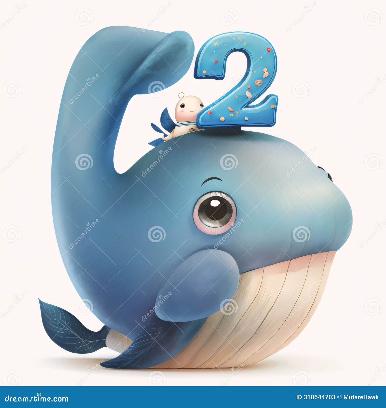 Cute Cartoon Whale on a White Background. 3D Rendering Stock ...