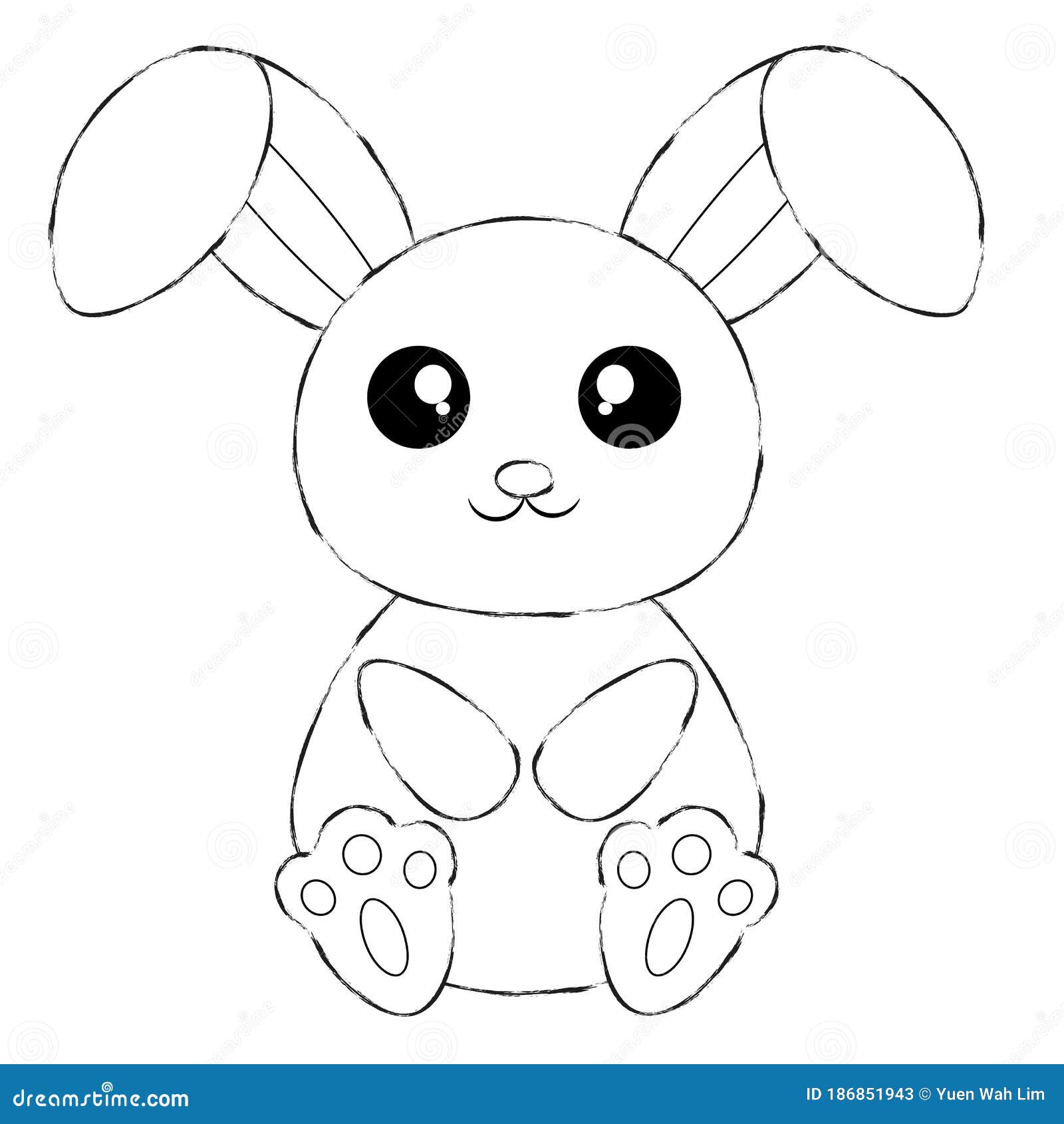 Cute Cartoon White Bunny Rabbit. Black and White Stock Vector ...