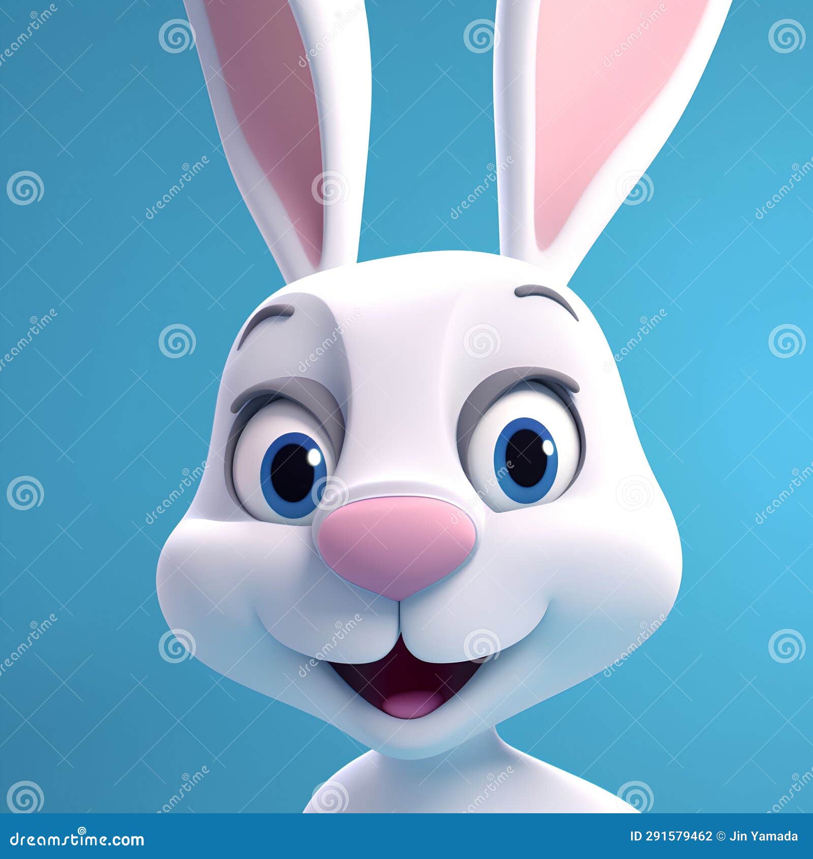 Cute Cartoon White Rabbit on Blue Background. 3D Rendering Stock ...