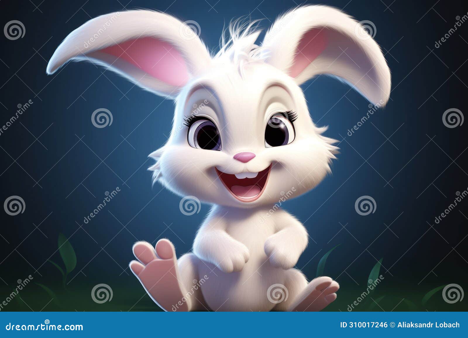 Cute Cartoon White Rabbit Isolated on a Blue Background. 3d ...